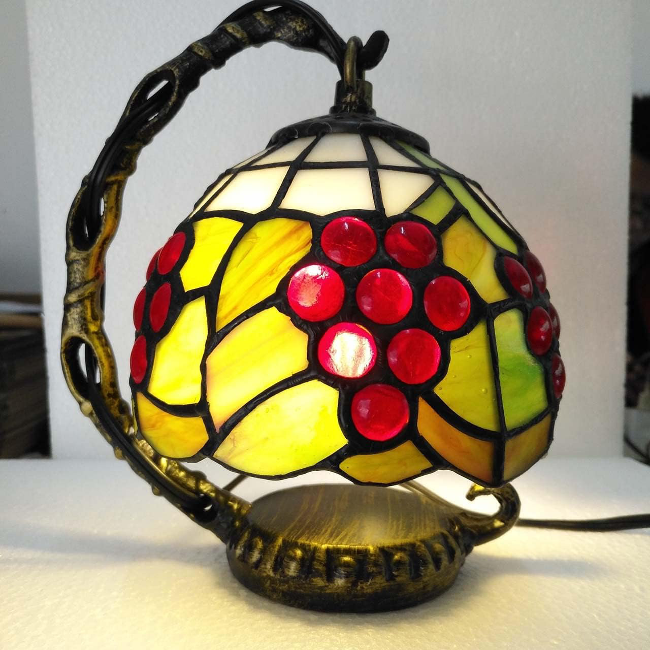 Bloomsbury Market 7-Inch Tiffany-Style Stained Glass Red Grape Table ...