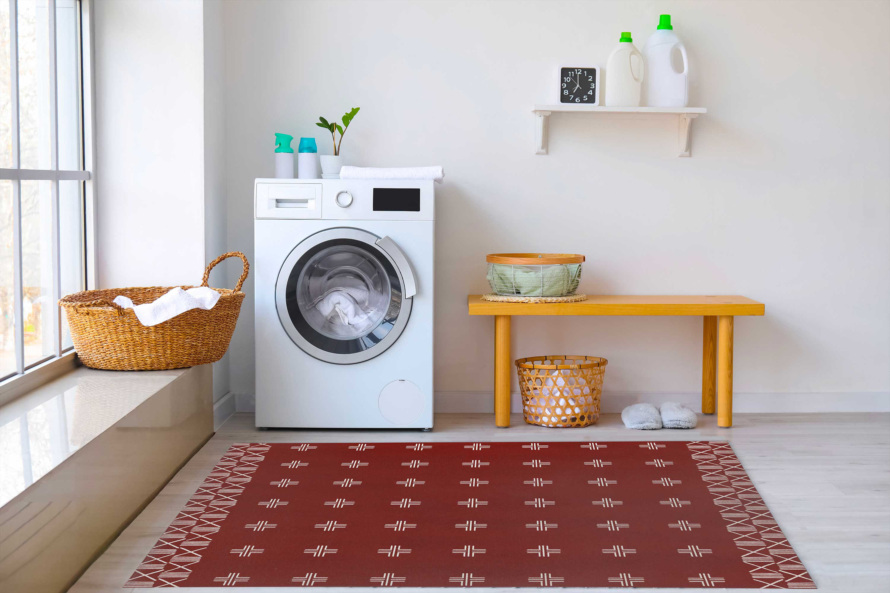 Latitude Run® Geometric Polyester Laundry Mat in Red/White | Wayfair