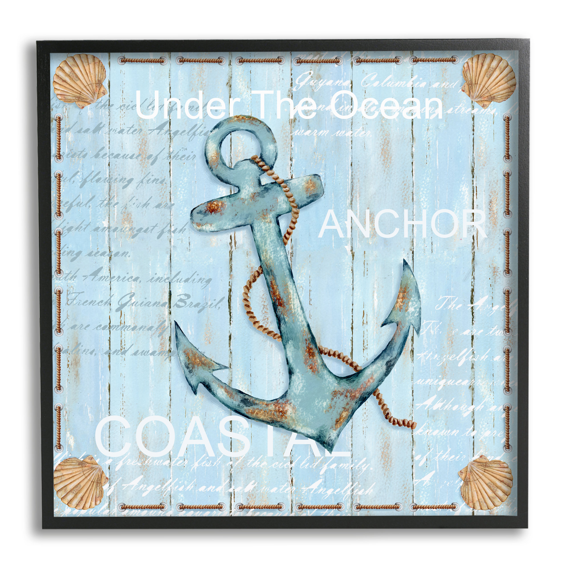 Stupell Industries Blue Maritime Anchor Framed On Wood by Emma Leach ...