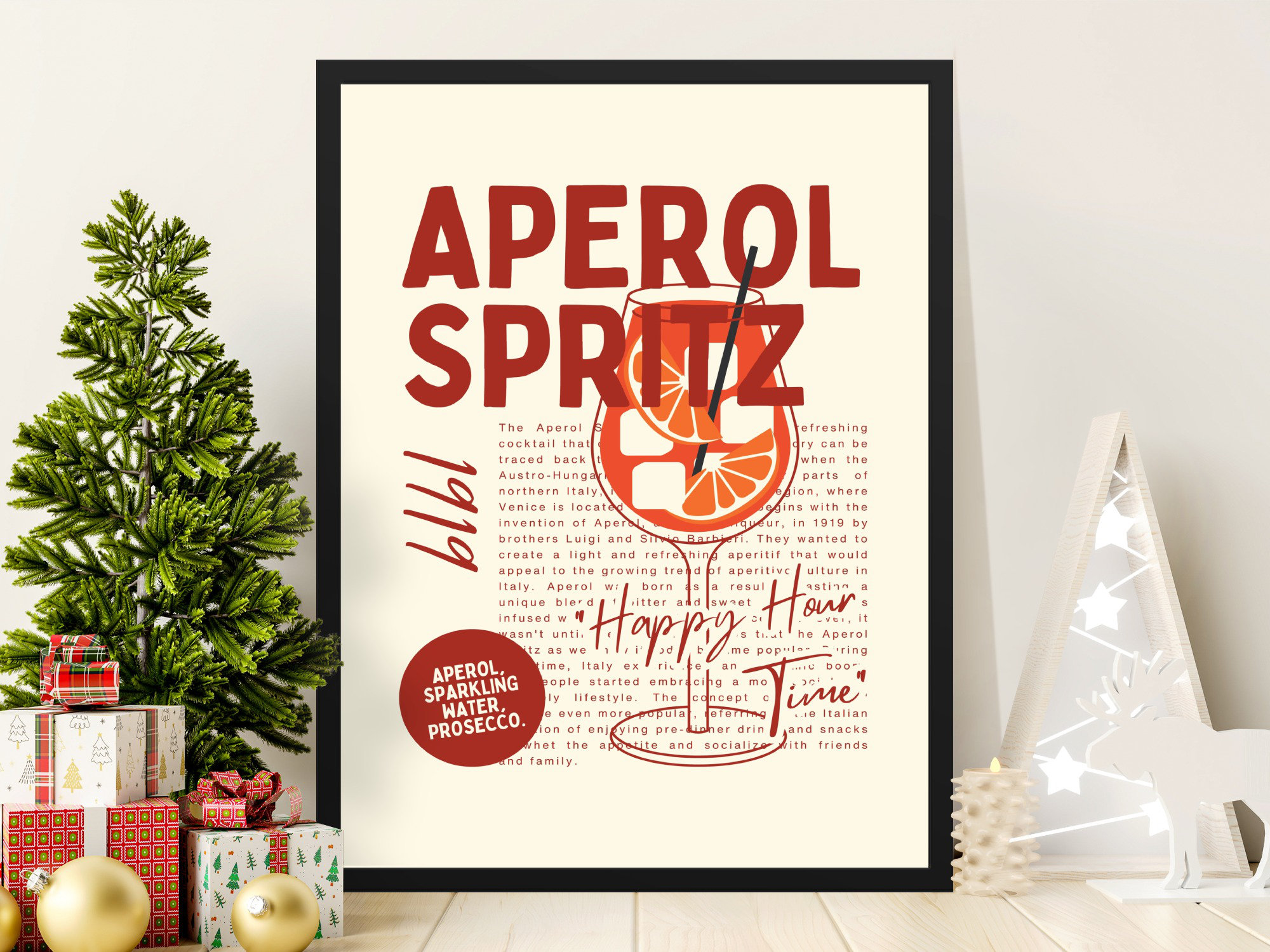 Ivy Bronx Aperol Spritz Happy Hour Vintage Style Art Framed Poster ...