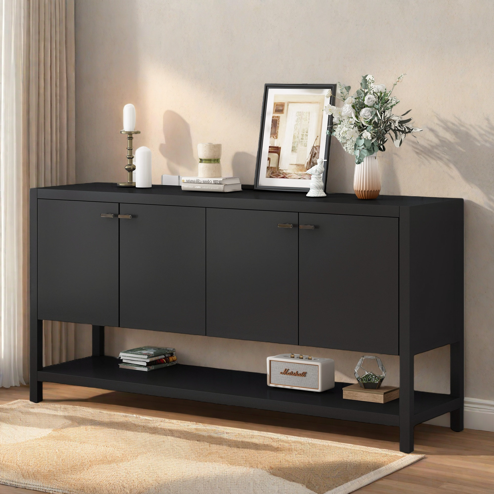 Latitude Run® Four-door Console Table With A Open Bottom Shelf And ...