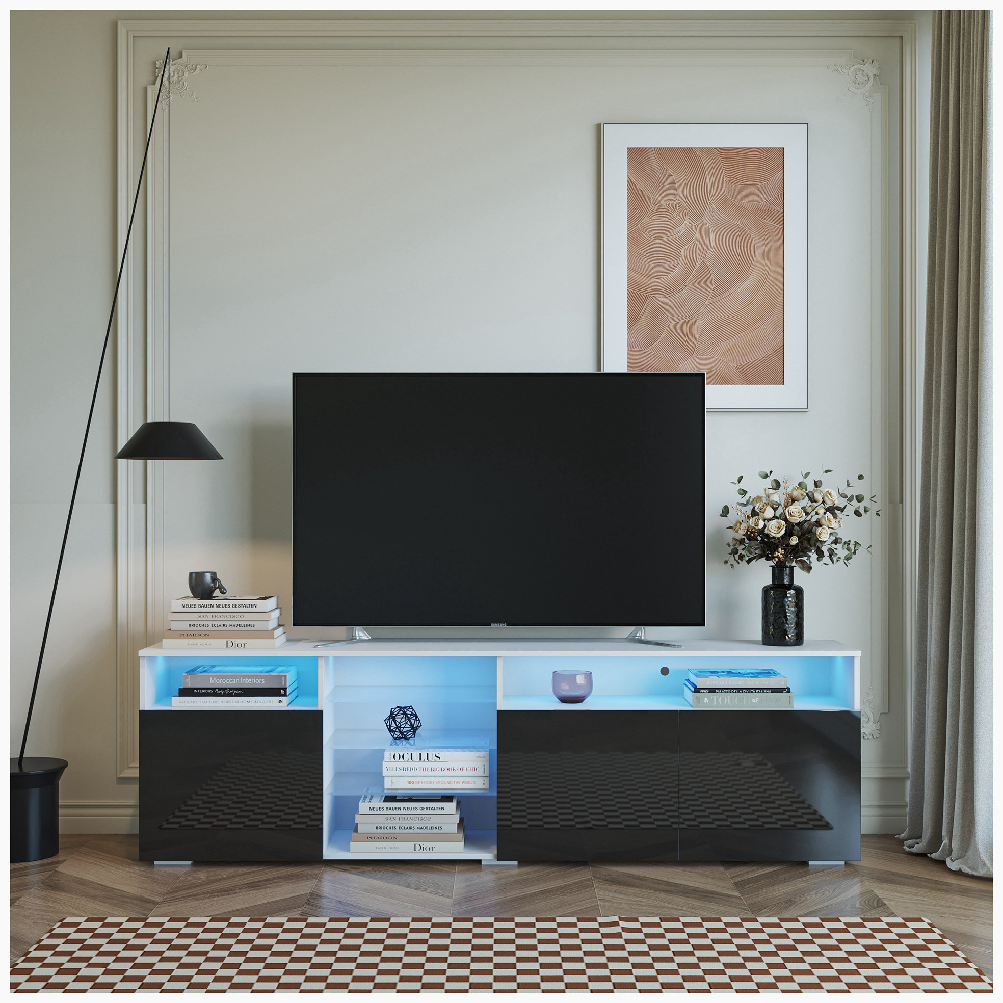 Ivy Bronx Dobrinsky TV Table Stand for 88 inch TV with LED Lights ...