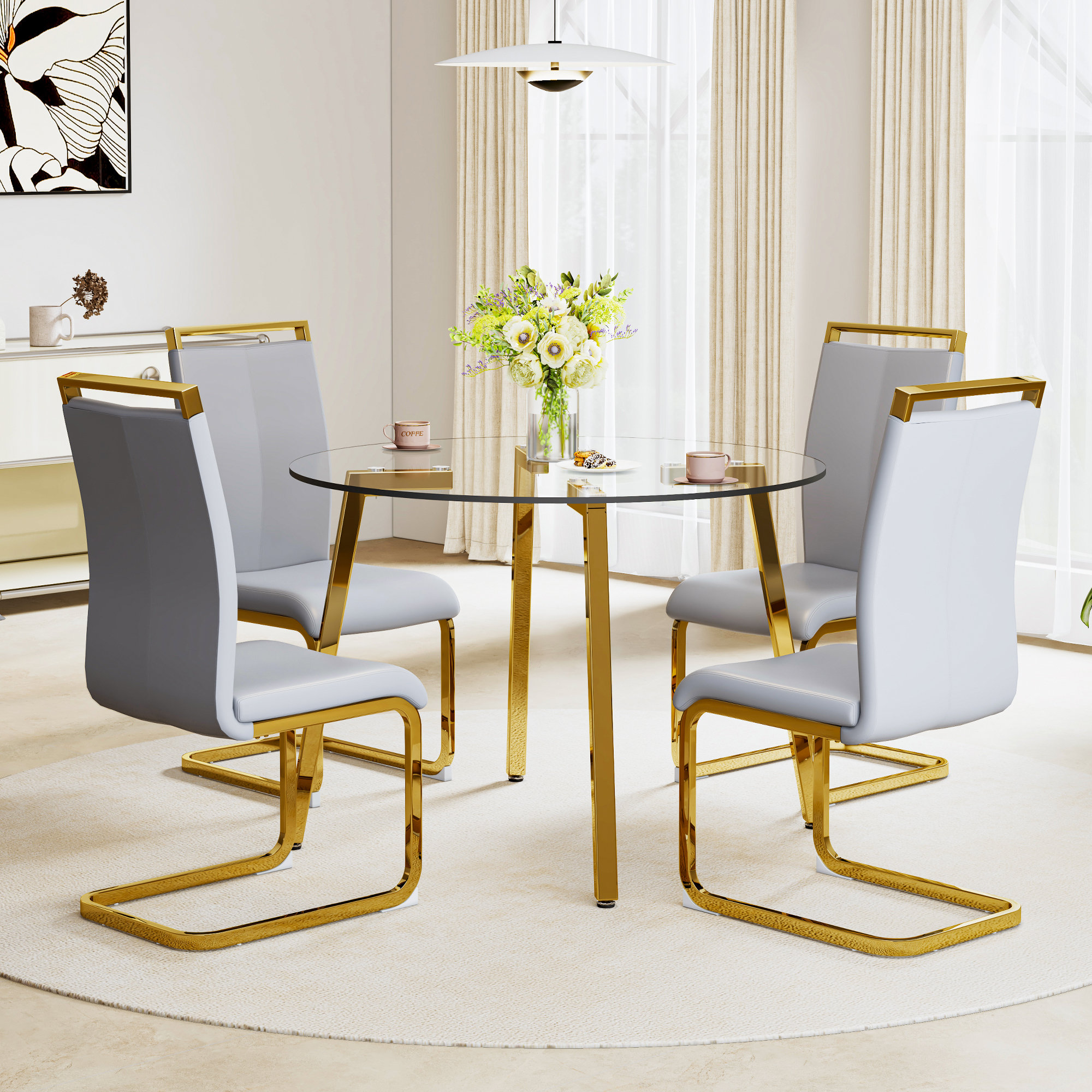 Mercer41 Modern Luxurious Round Tempered Glass Dining Table Set – 40x40 ...