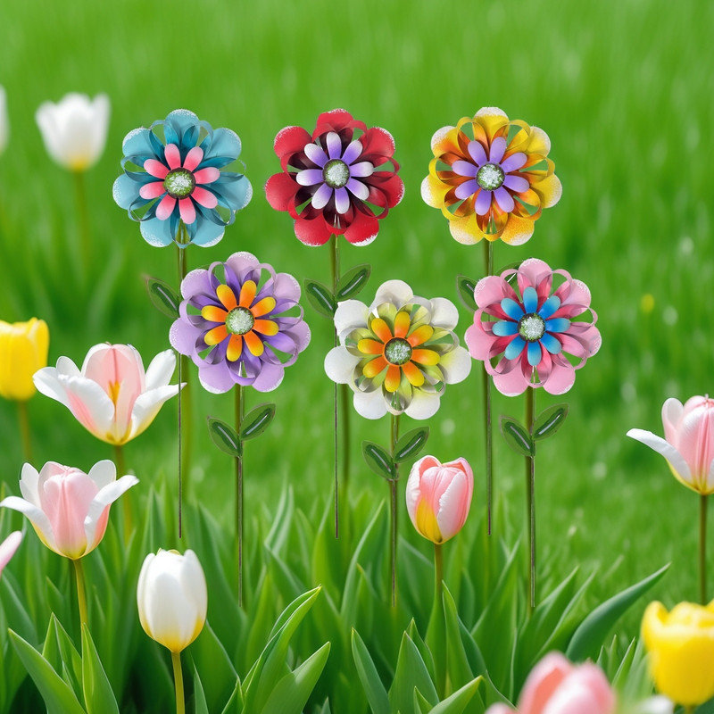 Arlmont & Co. Colorful Metal Flower Garden Stakes, 6 Pcs | Wayfair