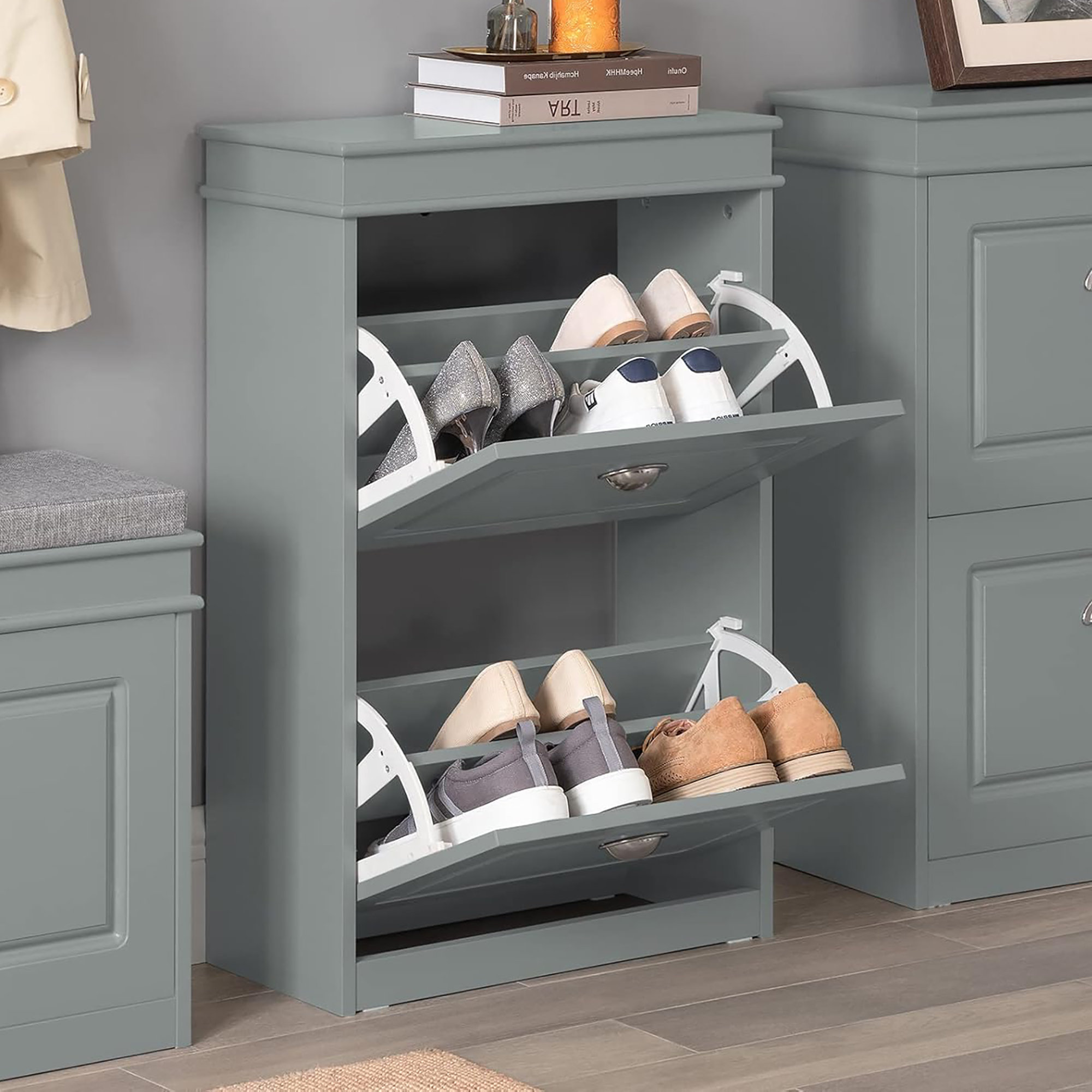 Hokku Designs Small Shoe Cabinet with 2 Flip Drawers, A Freestanding ...
