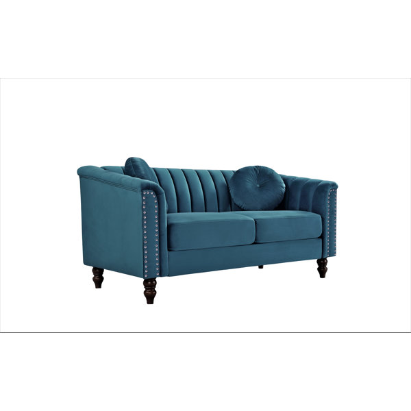 House of Hampton® Drevion 61.4" Velvet Rolled Arm Chesterfield Loveseat ...
