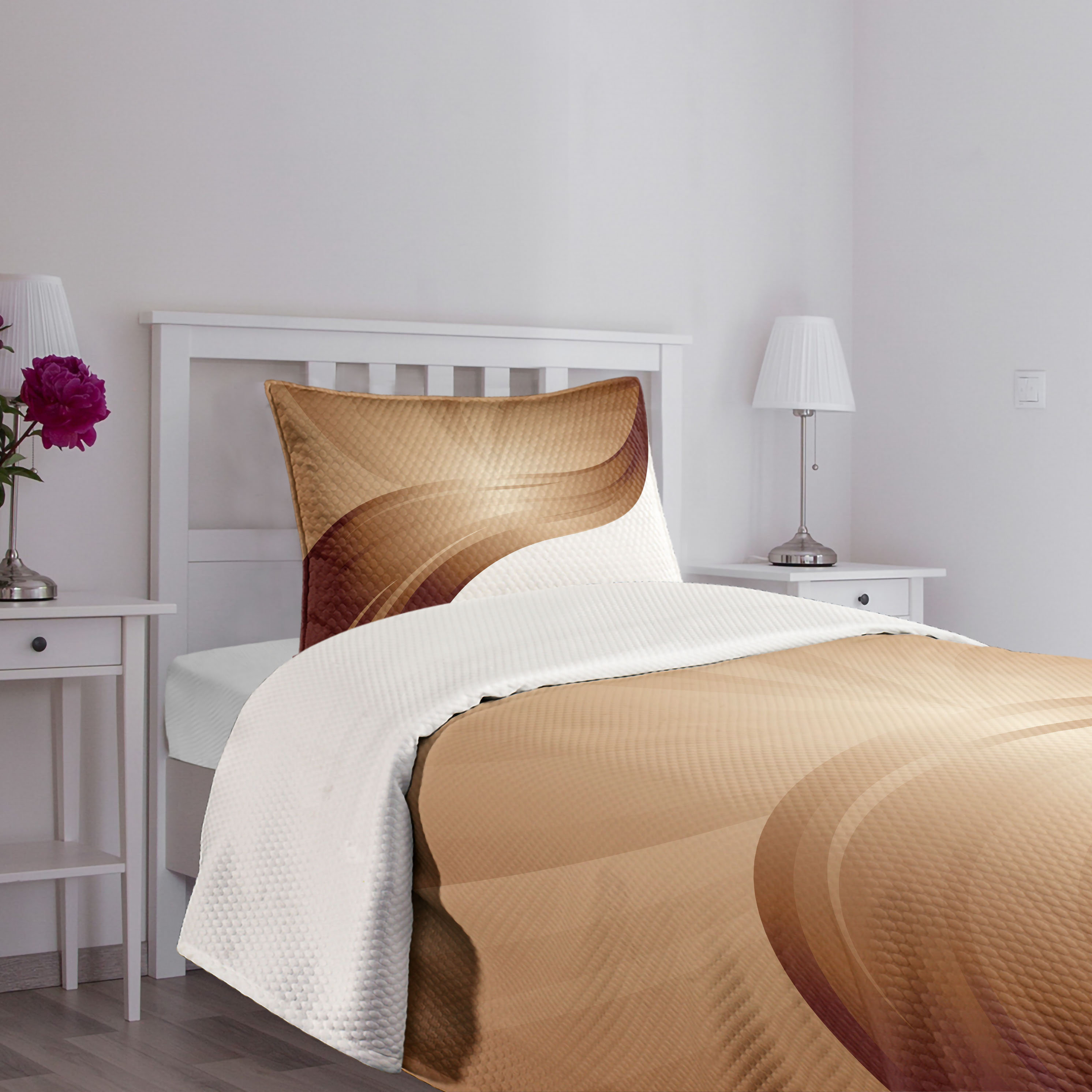 Ambesonne Chocolate Bedspread Set Spiraling Stripe Pale Brown White ...