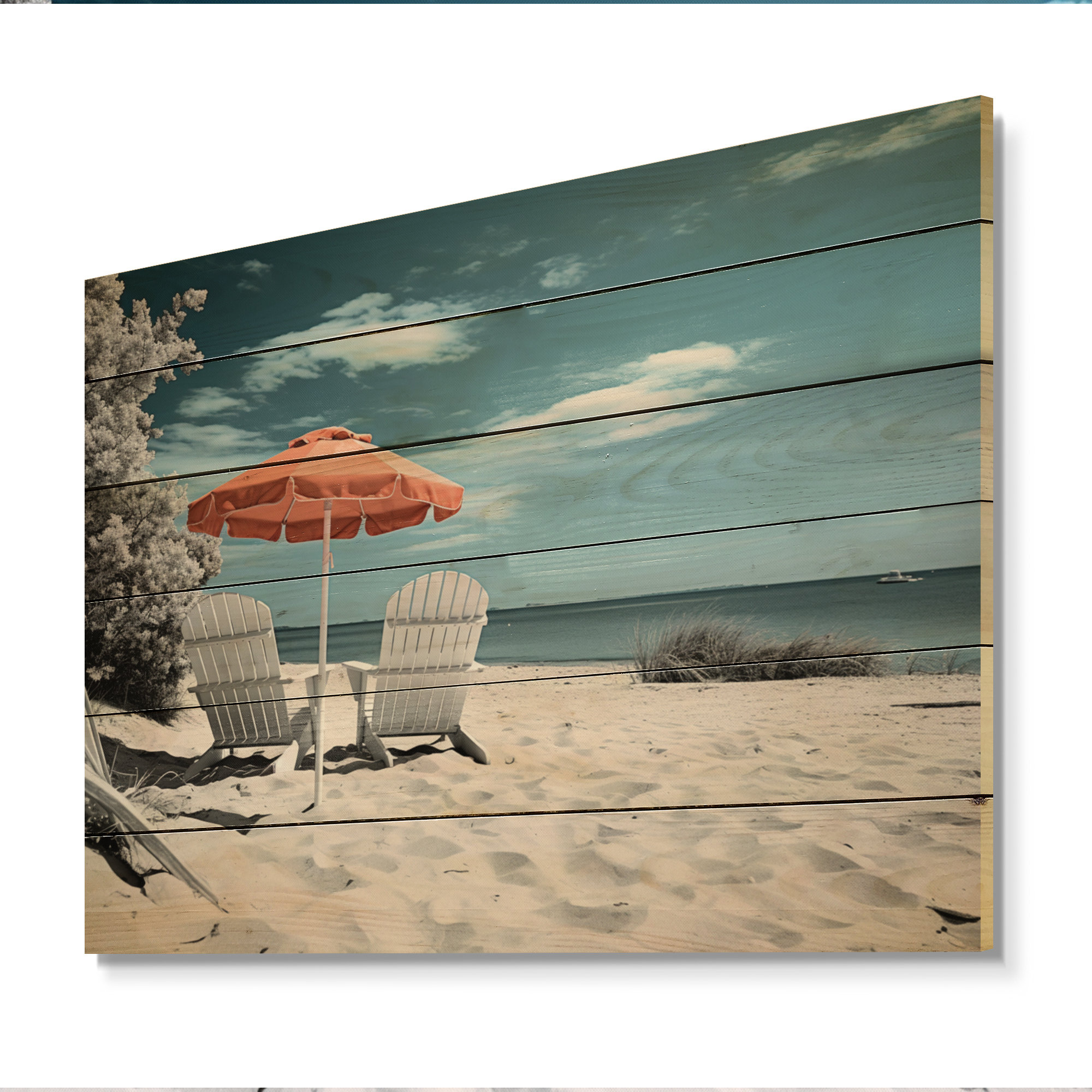 Dovecove Schmier Beach Seaside Nostalgia Black II On Wood Print ...