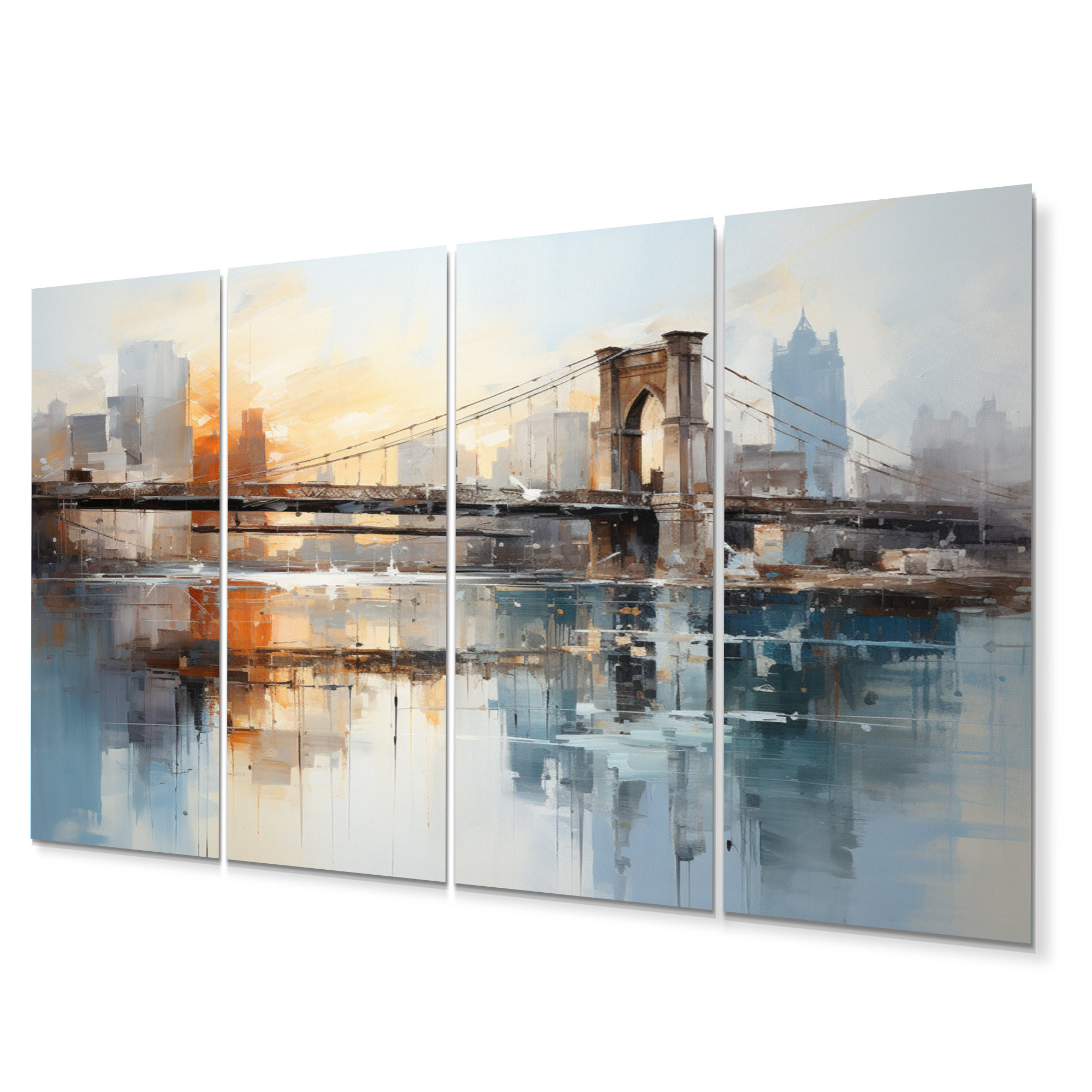 Design Art Beige Bridge Reflective Connections - 4 Piece No Frame Print ...