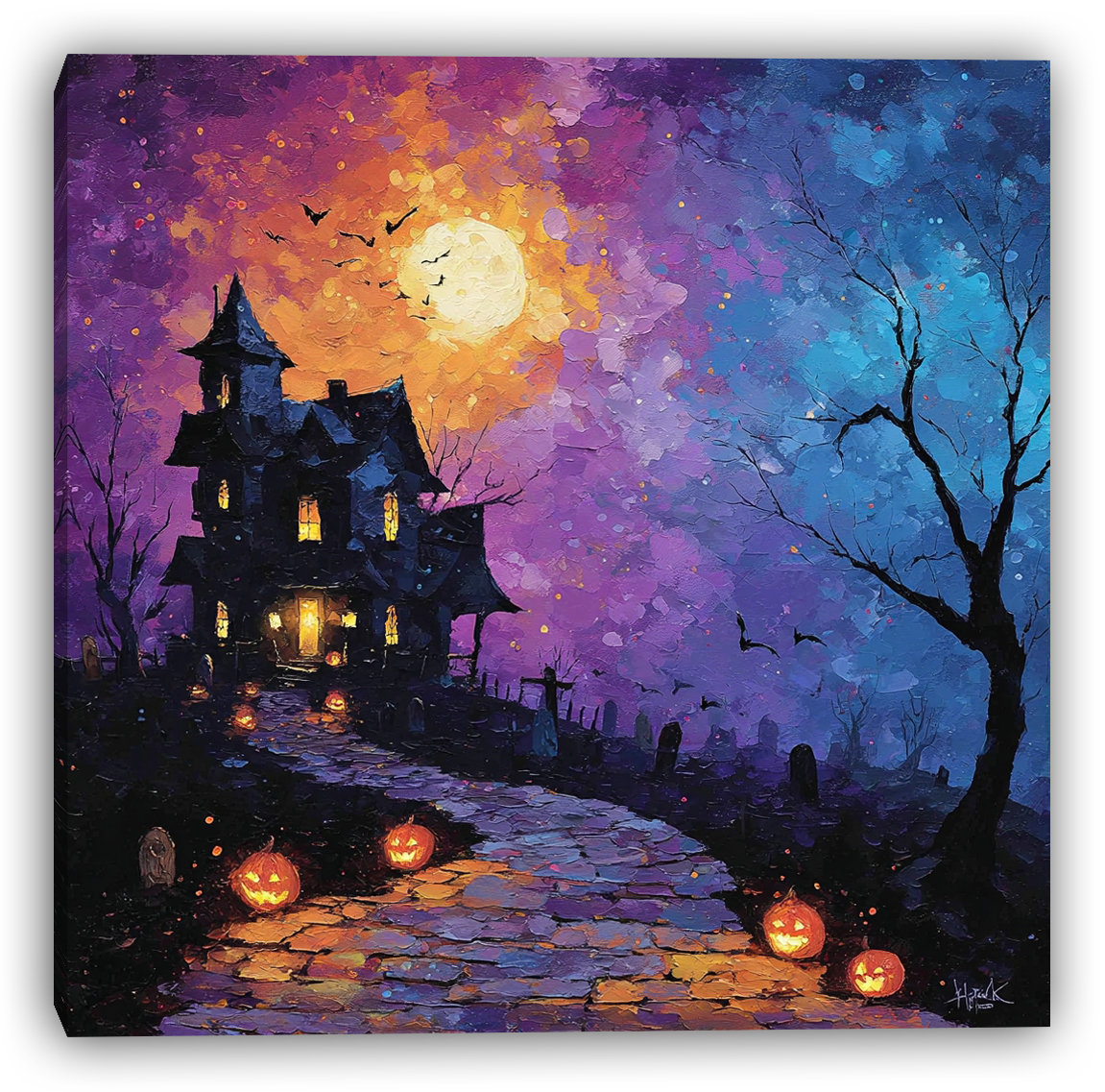 The Holiday Aisle® Spooky Manor Glow Wrapped Canvas Wall Art | Wayfair