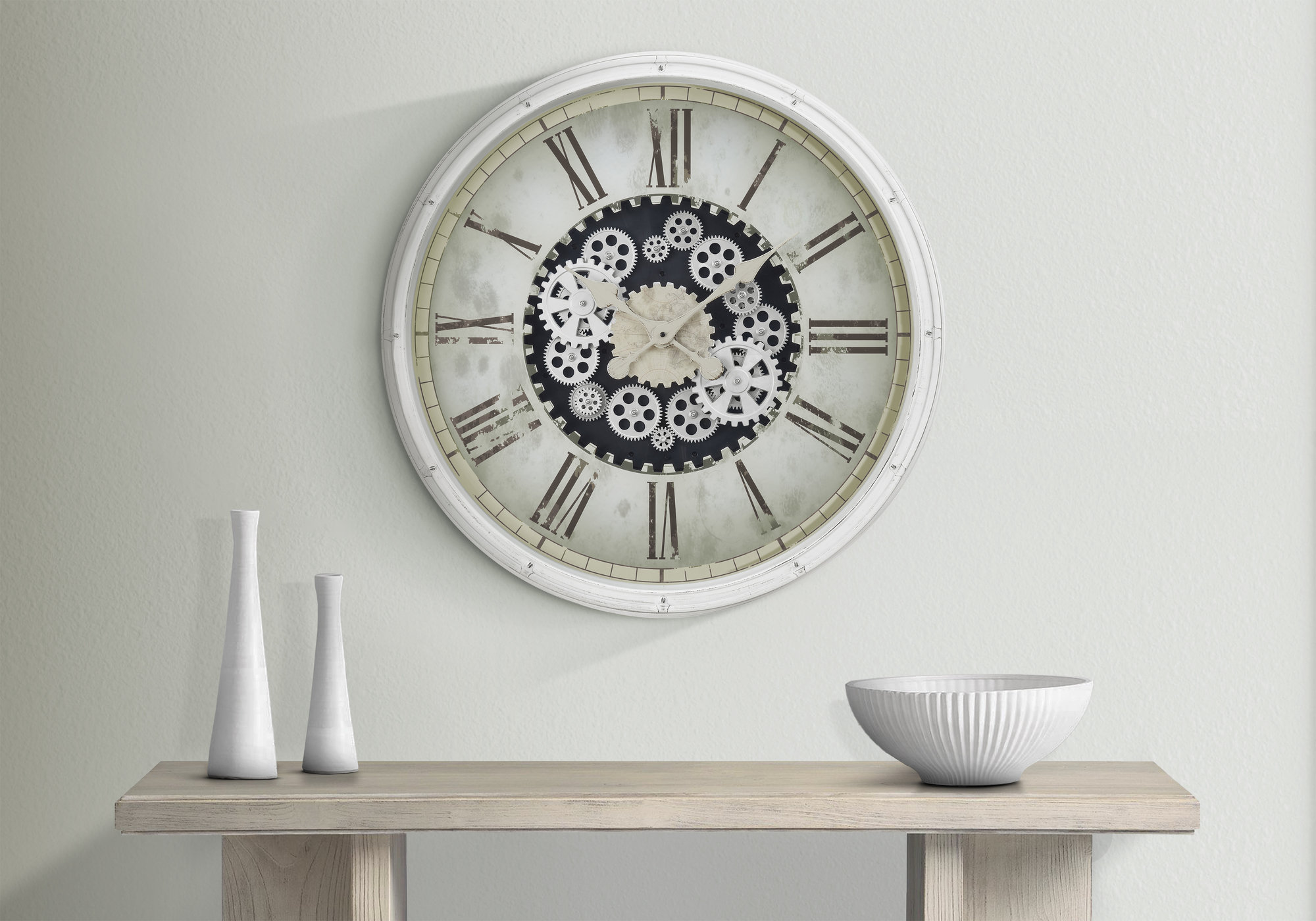 Latitude Run® Clocks, 30" Round, Gear Mechanism, Large Oversized, Wall ...