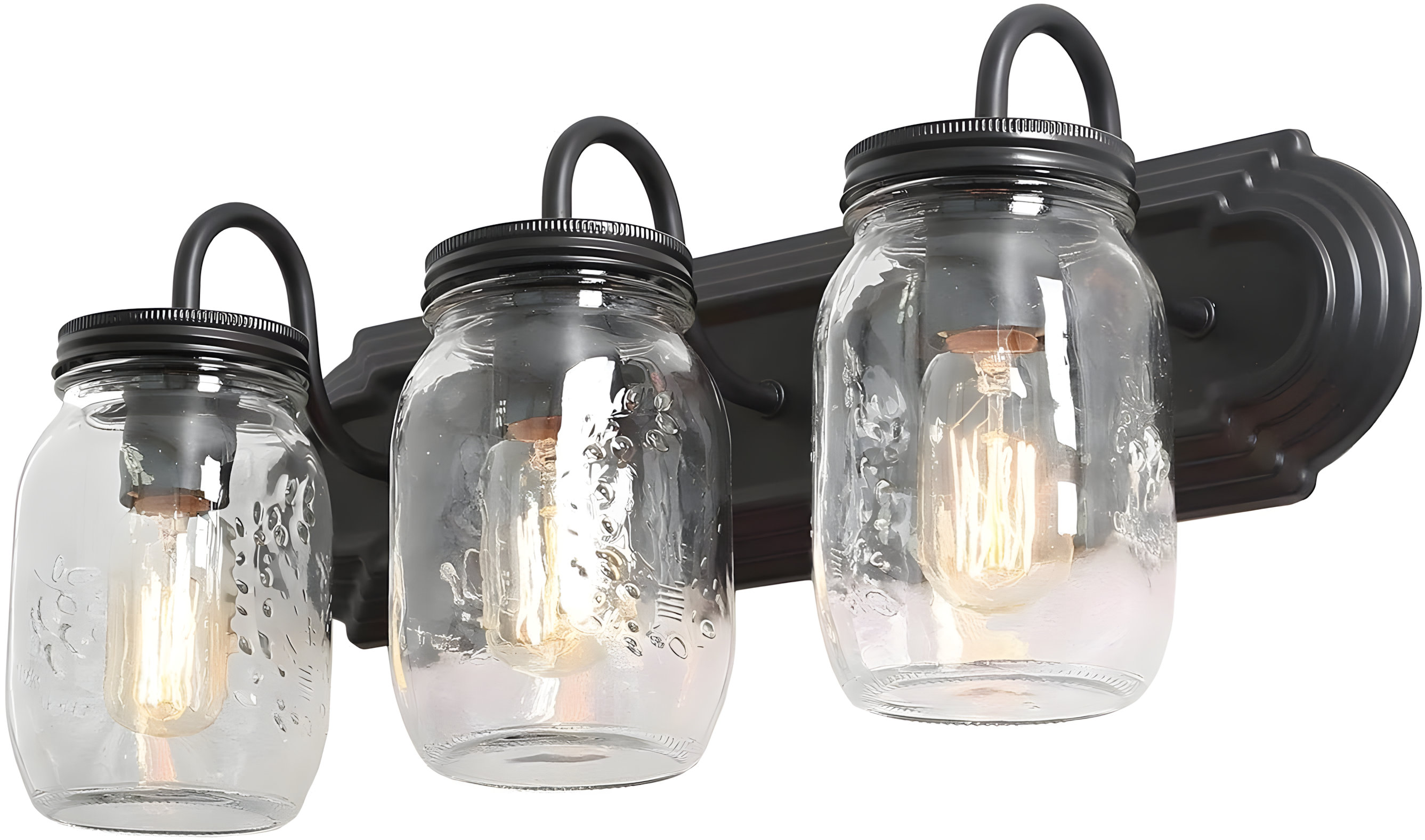 BEAUTY DEPOT 3-Light Black Mason Jar Vanity Light, 19'' Farmhouse ...