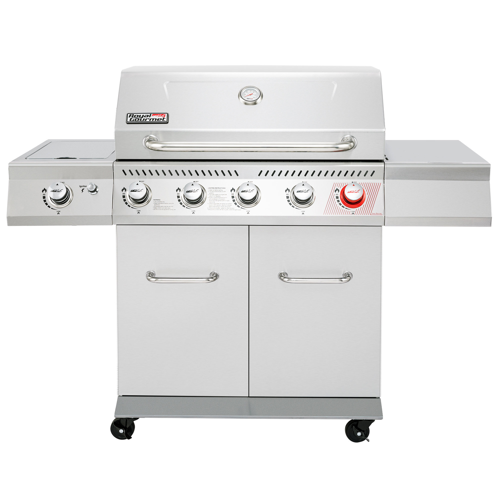 Royal Gourmet Stainless Steel 5-Burner Gas Grill with Sear Burner and ...