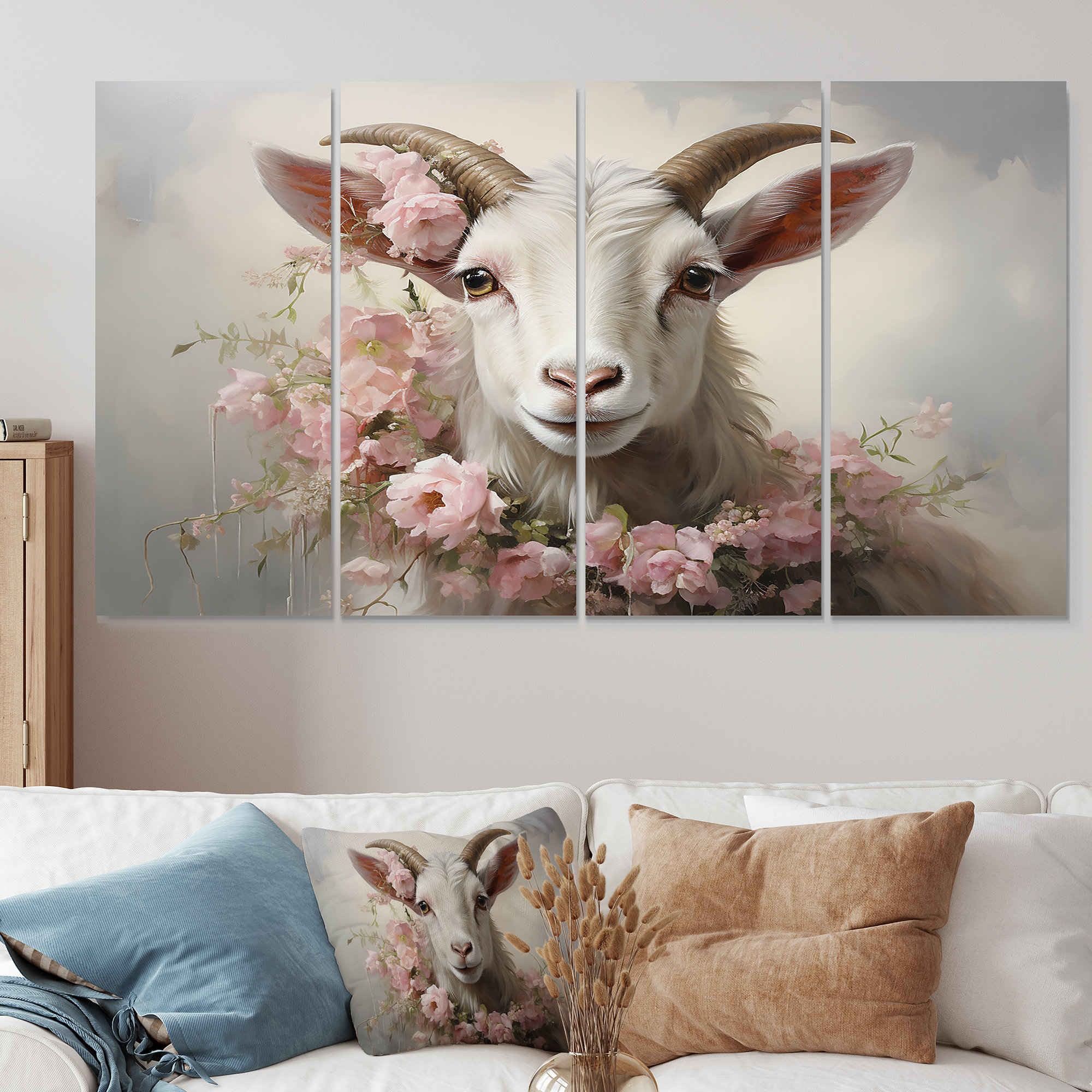 August Grove® White Billy Goat In Pink Floral Coller - Goat 4 Piece ...