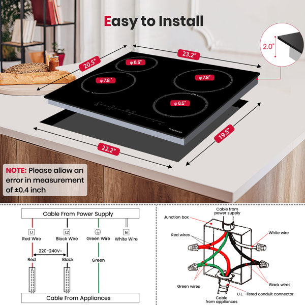 Gaslandchef 24 in. 4 Elements Smooth Surface (Radiant) Black Ceramic ...