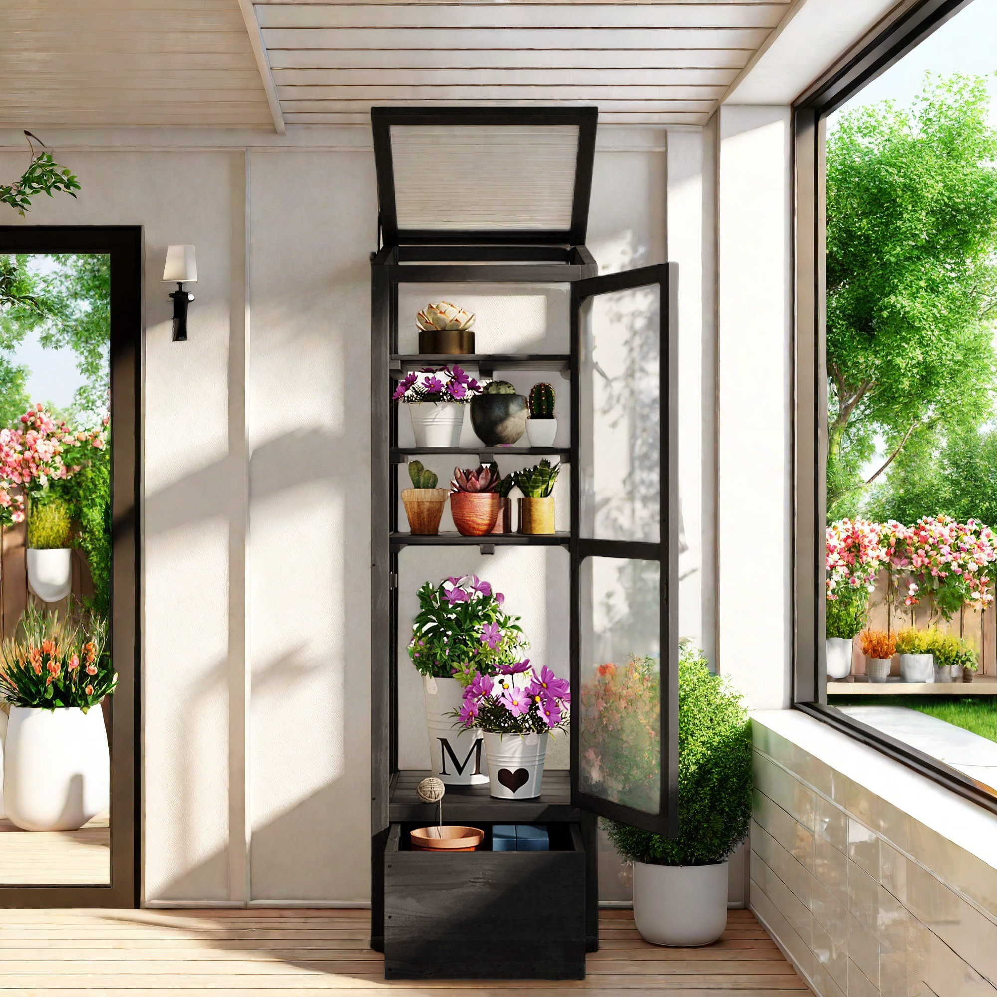 Velvetvanguards Wood Garden Greenhouse Balcony Portable Mini Cold Frame ...