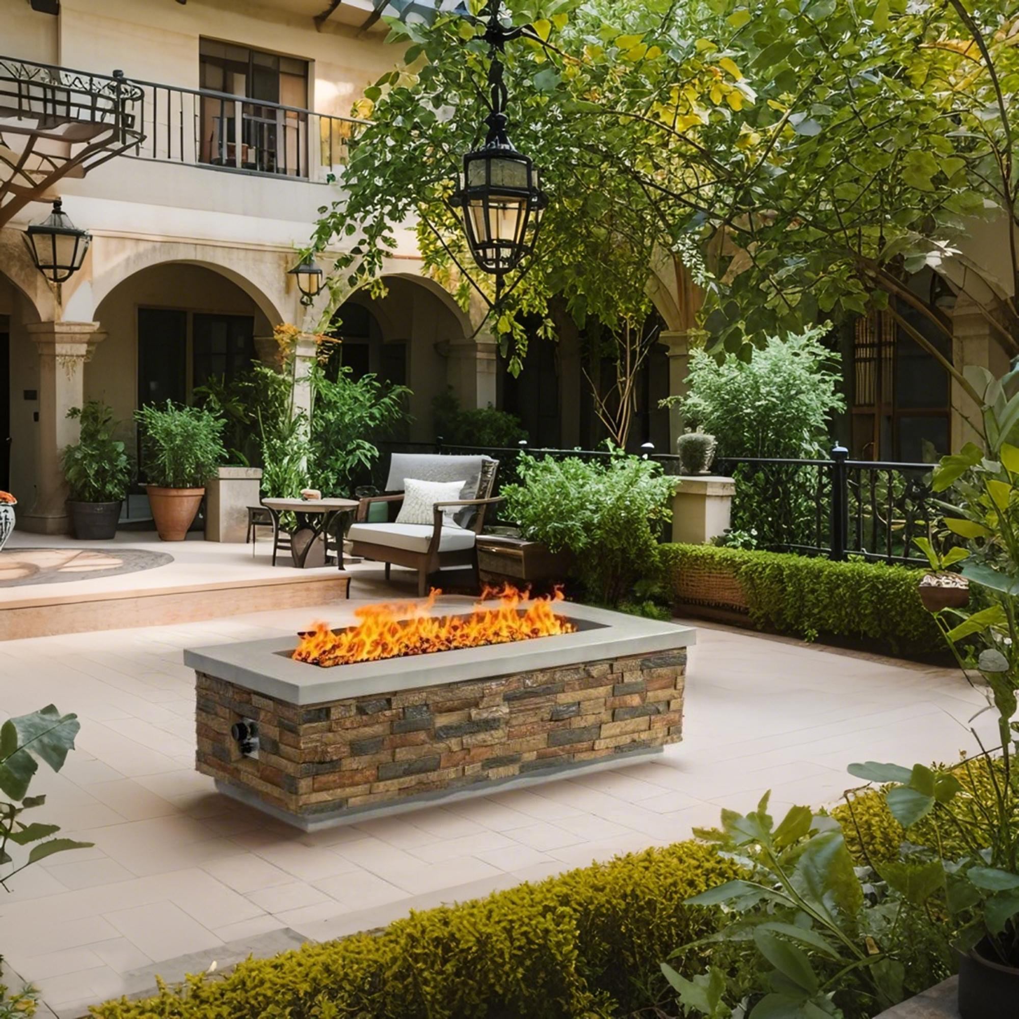 Loon Peak 18" H x 60” W Outdoor Propane Stone Fire Pit Table with Faux ...