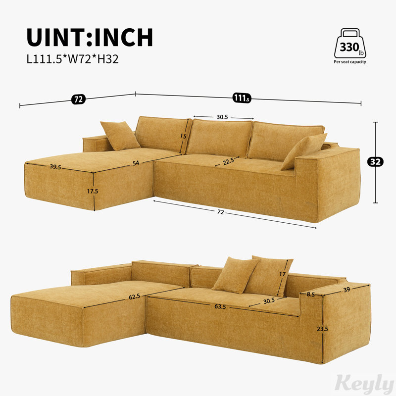 Brayden Studio® 111.5"W L-Shaped Chenille Couch,No Assembly Require ...