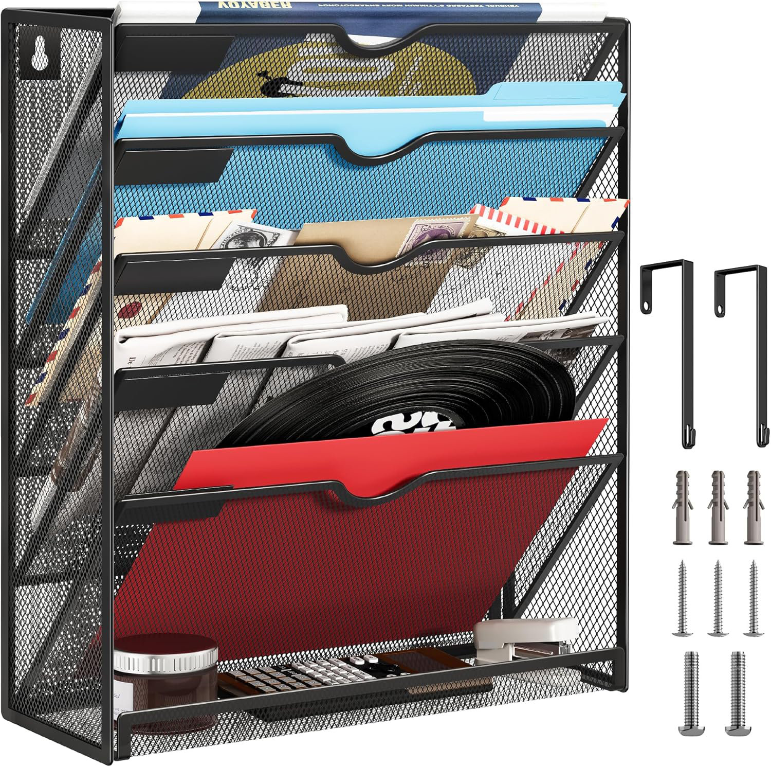 BONLOD 6-Tier Mesh Hanging Wall File Organizer With Hooks No ...