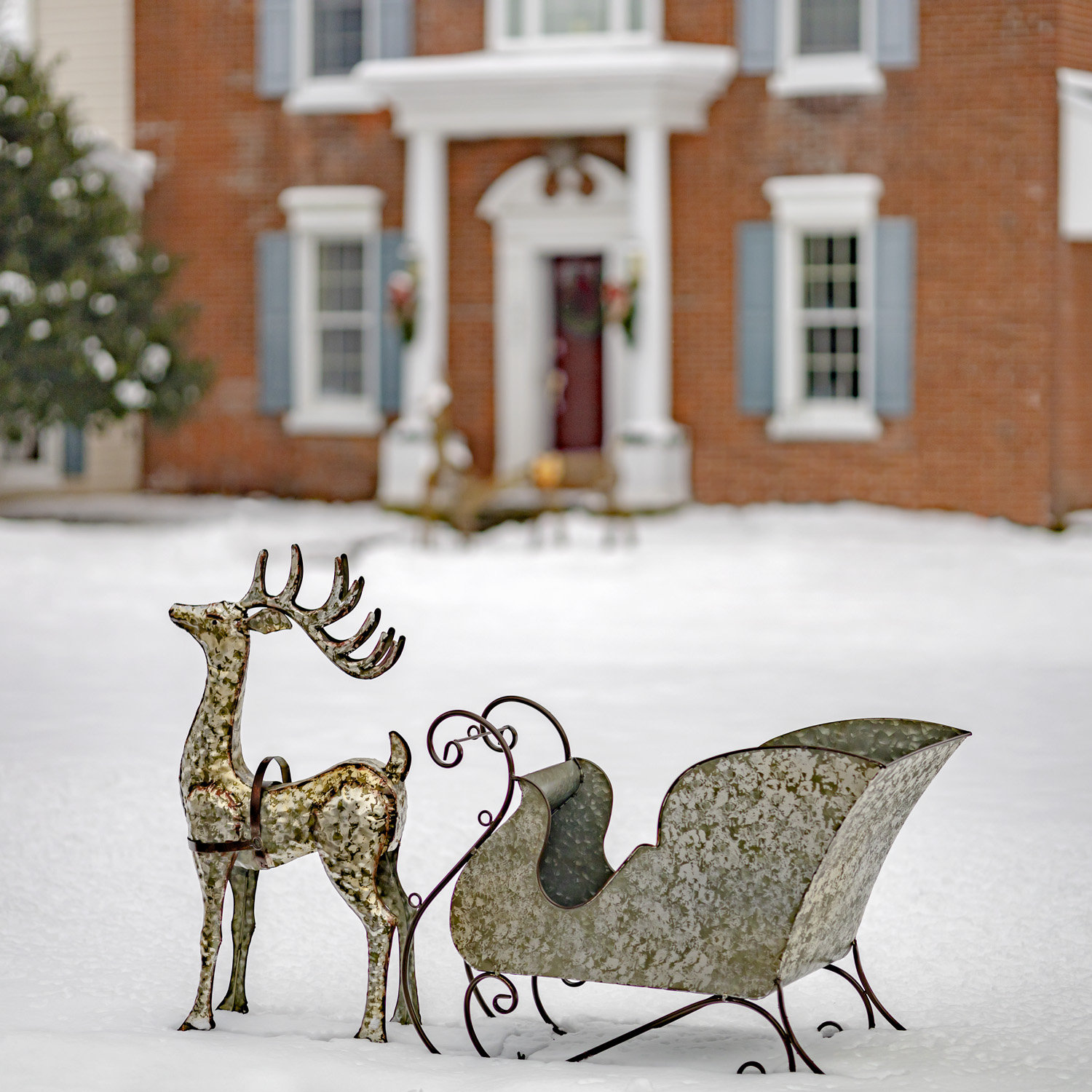 Zaer Ltd International Large Galvanized Reindeer And Sleigh Decoration ...