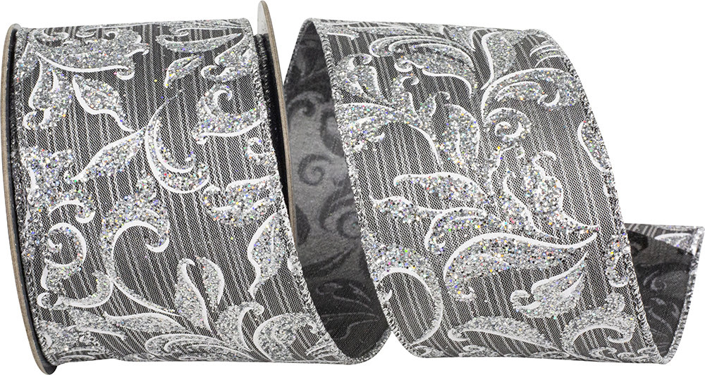The Holiday Aisle® Filigree Glitter Fantastic Stripe Wired Edge Ribbon ...