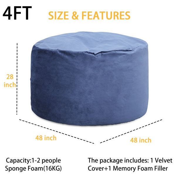 17 Stories Soft Comfort Memory Foam Bean Bag Chair for Adults & Kids ...