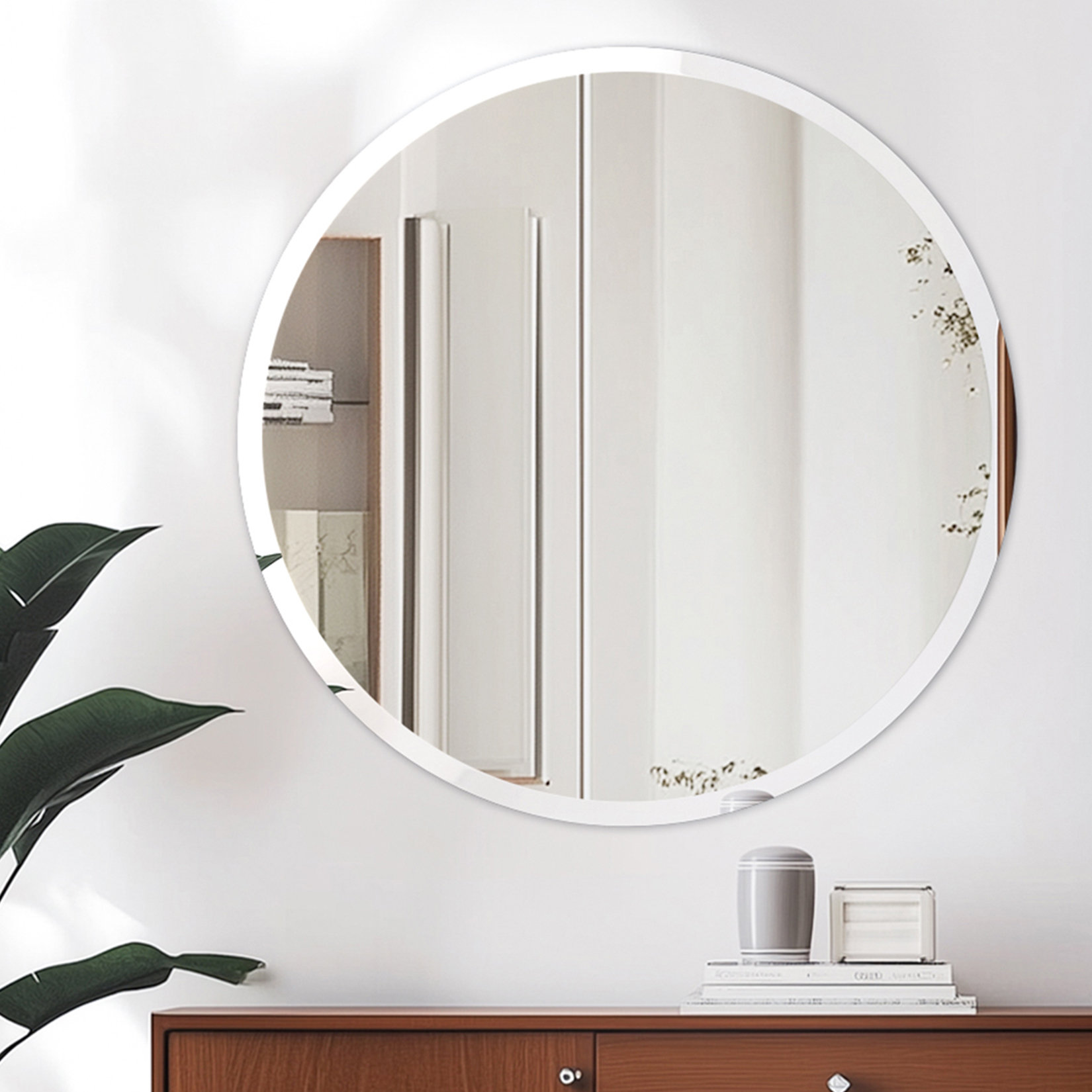 Wrought Studio Frameless Round Circle Beveled Wall Glass Mirror ...