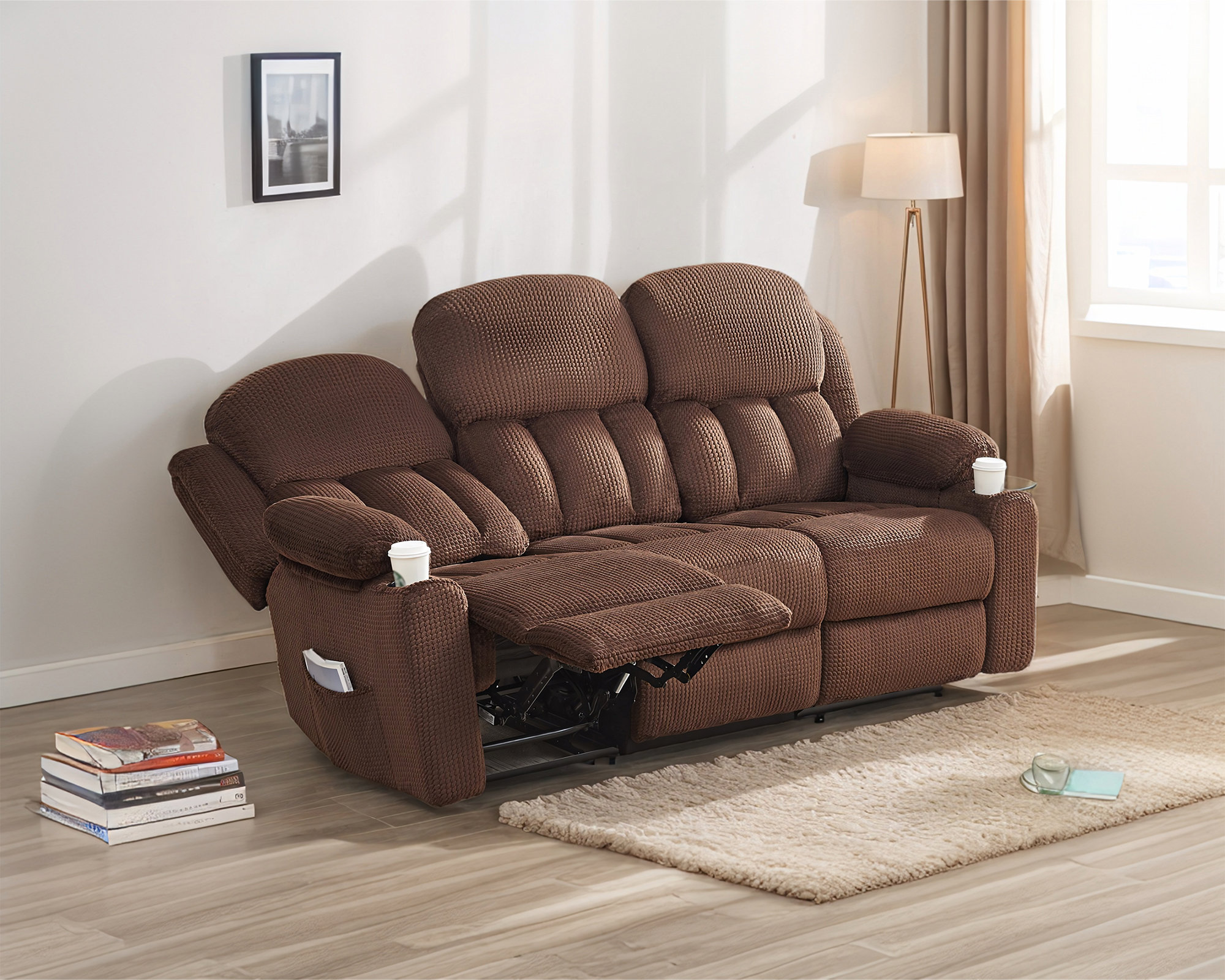 Ebern Designs Modern Recliner Sofa, Cozy 3 Seater Recliner With Dual ...