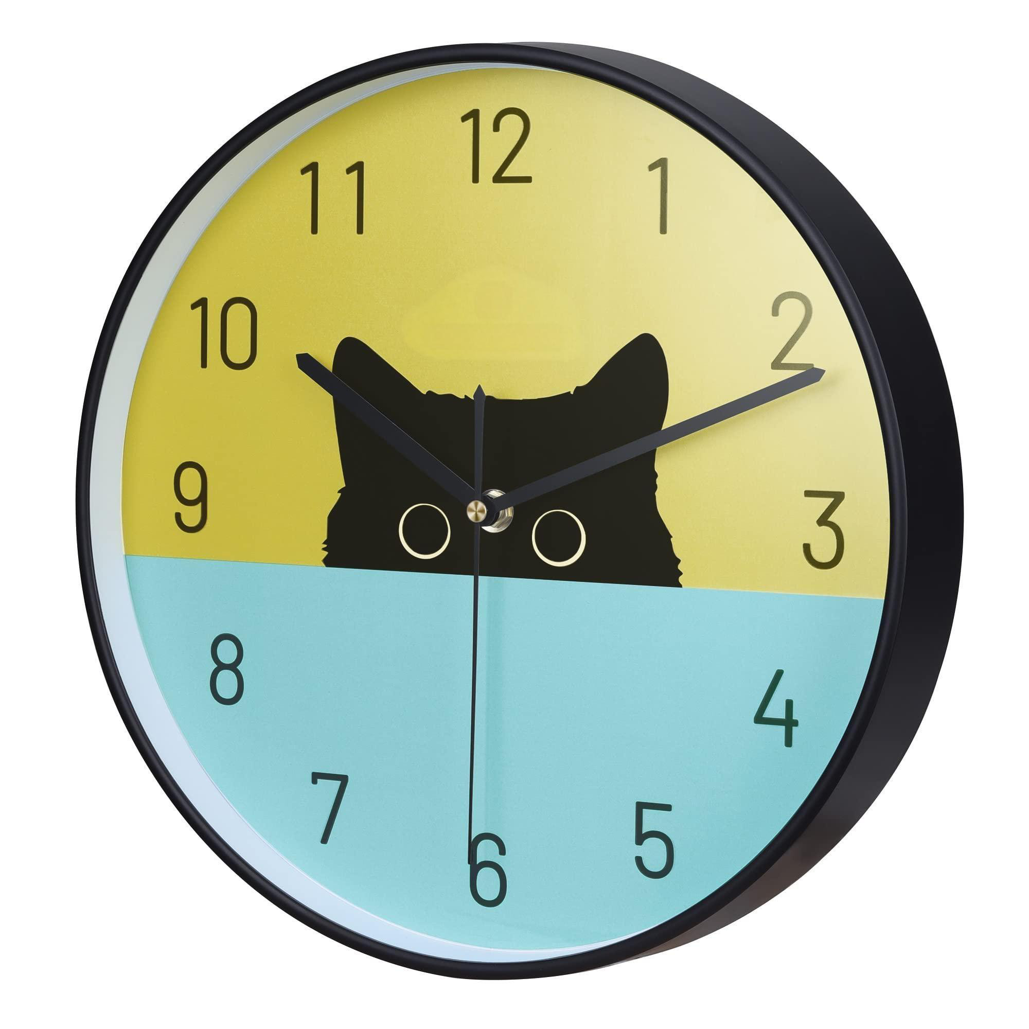 Latitude Run® 12 Inch Silent Non Ticking Black Cat Wall Clock For Cat ...