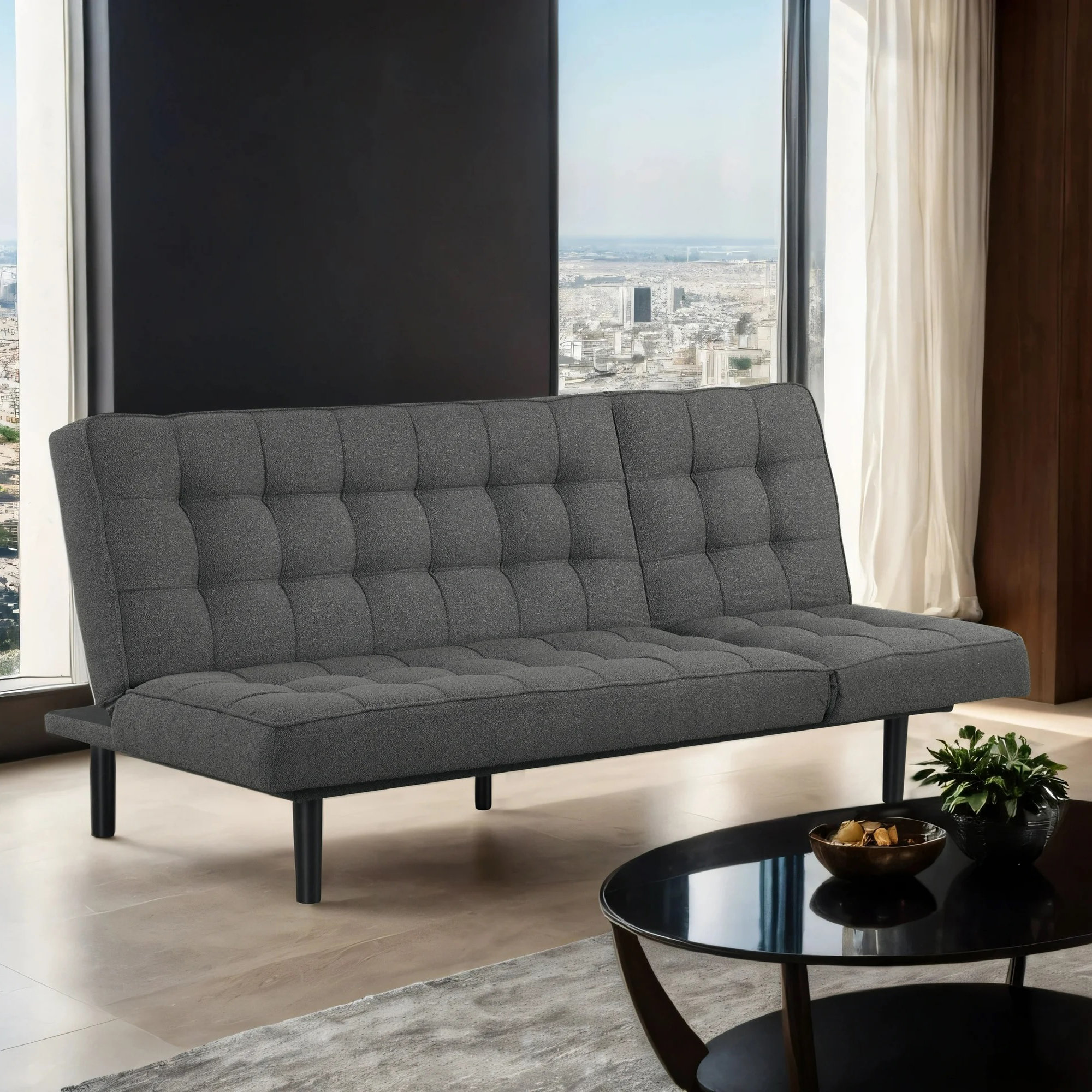 Latitude Run® 81" W Contemporary Futon Sofa, Dark Gray | Wayfair