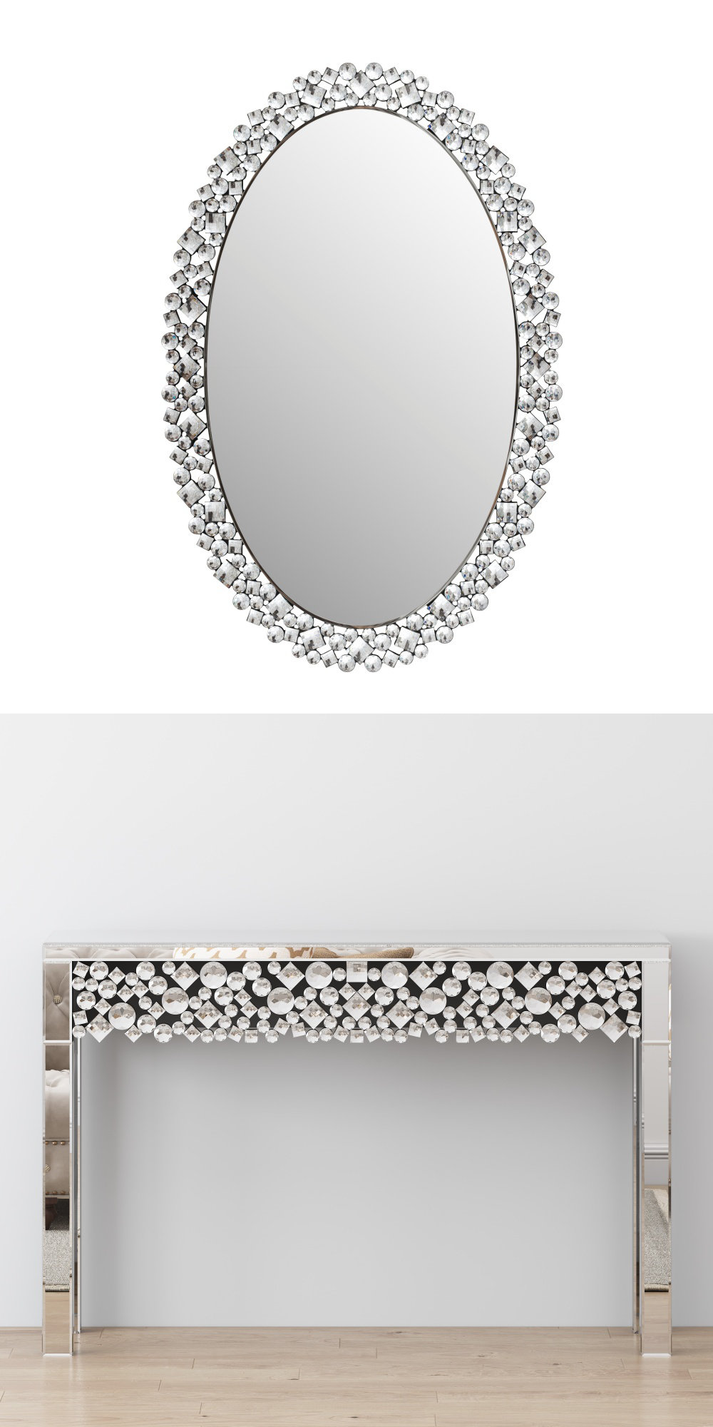 Everly Quinn Glass Console Table With Mirror Set & Reviews | Wayfair