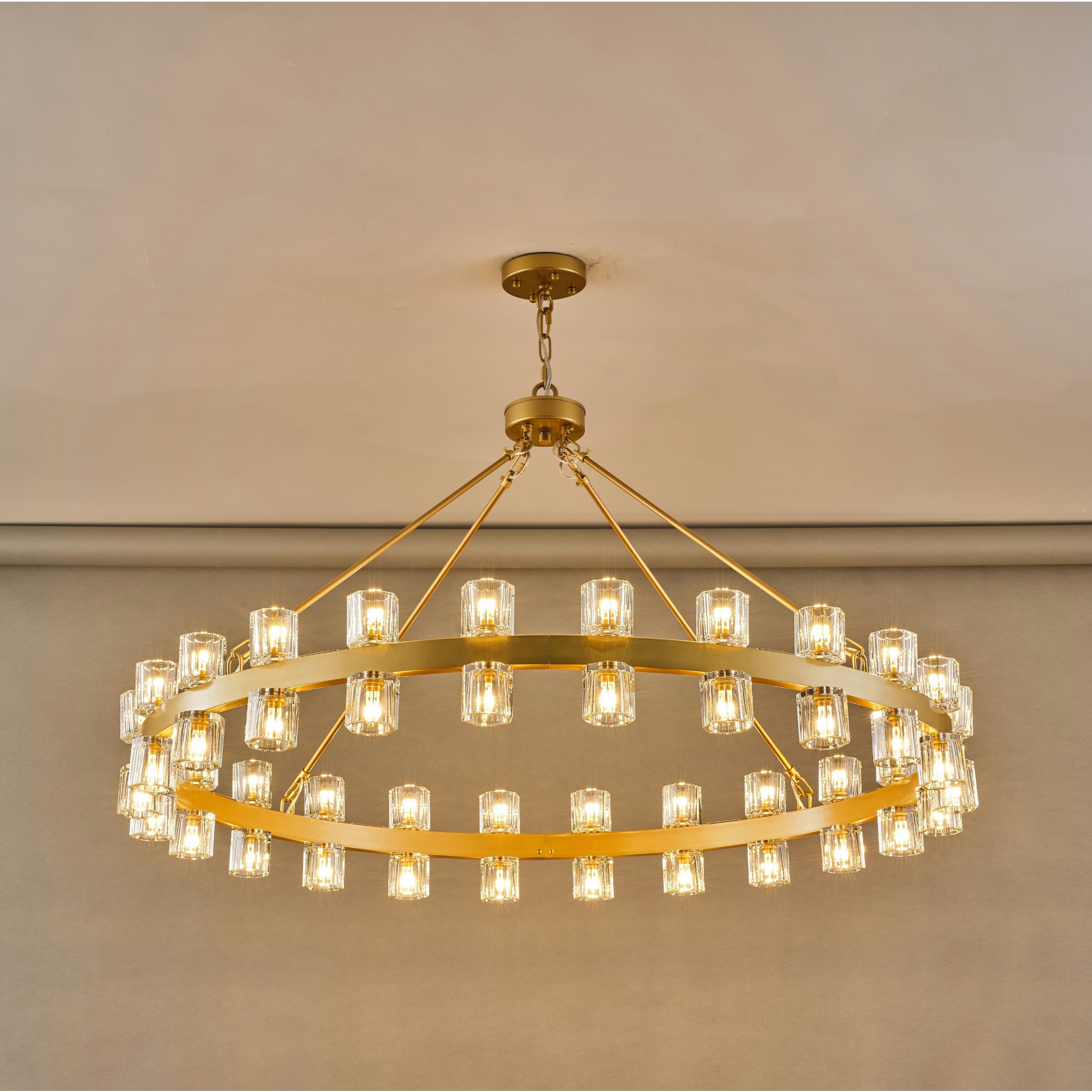 Everly Quinn 48-Lights Modern Wagon Wheel Chandelier With Crystal Shade ...