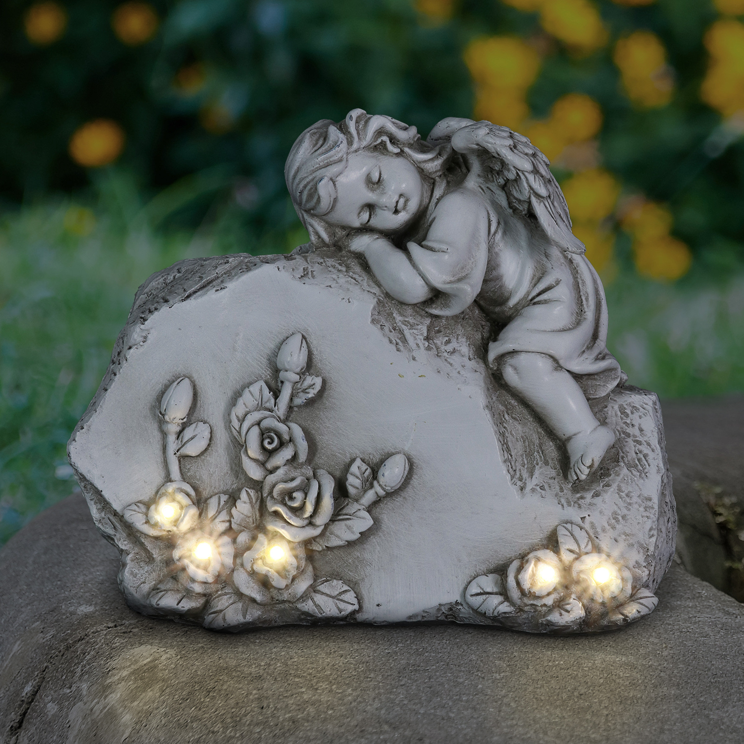 Exhart Solar Memorial Rock with Angel, 6 Inch & Reviews | Wayfair