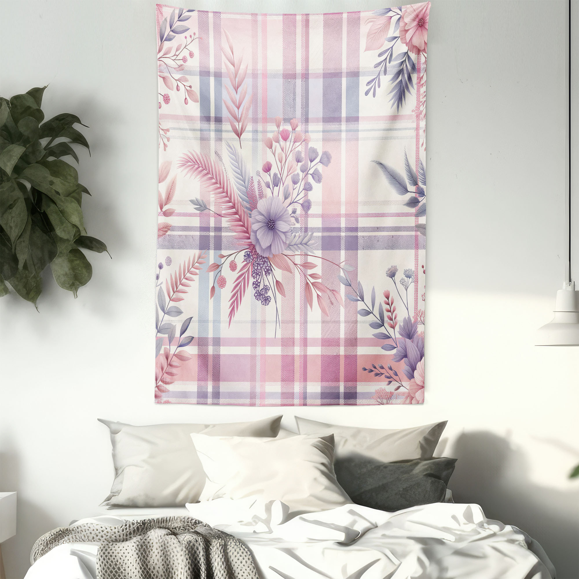Bay Isle Home™ Pastel Plaid Tapestry Wall Hanging Romantic Soft Floral ...
