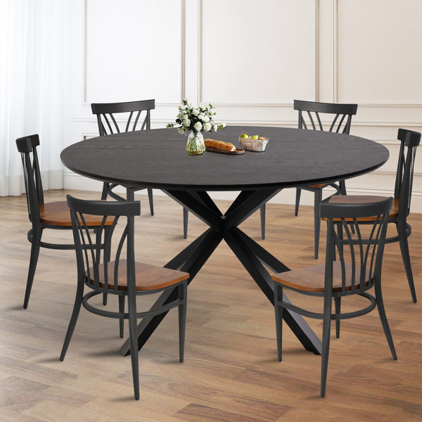 17 Stories Taila Round Metal Base Dining Table | Wayfair