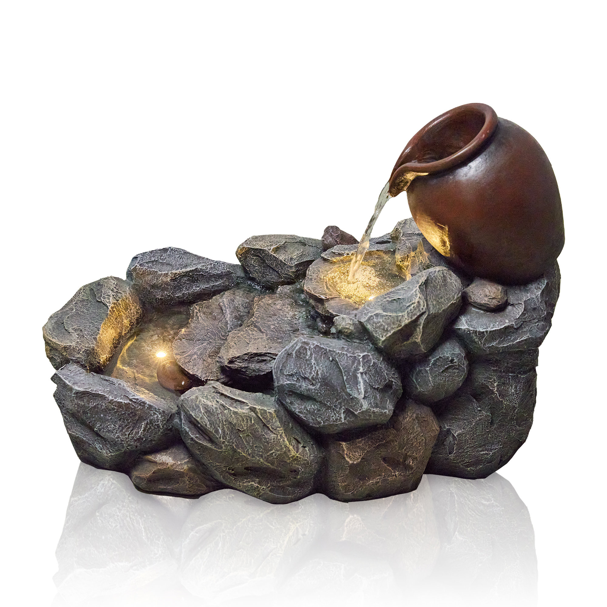 Millwood Pines Outdoor Tiering Rocky River Stream Water Fountain ...