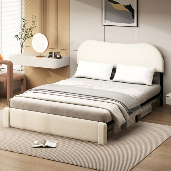 Ebern Designs Boucle Bed Frame, Upholstered Bed Frame With Headboard ...
