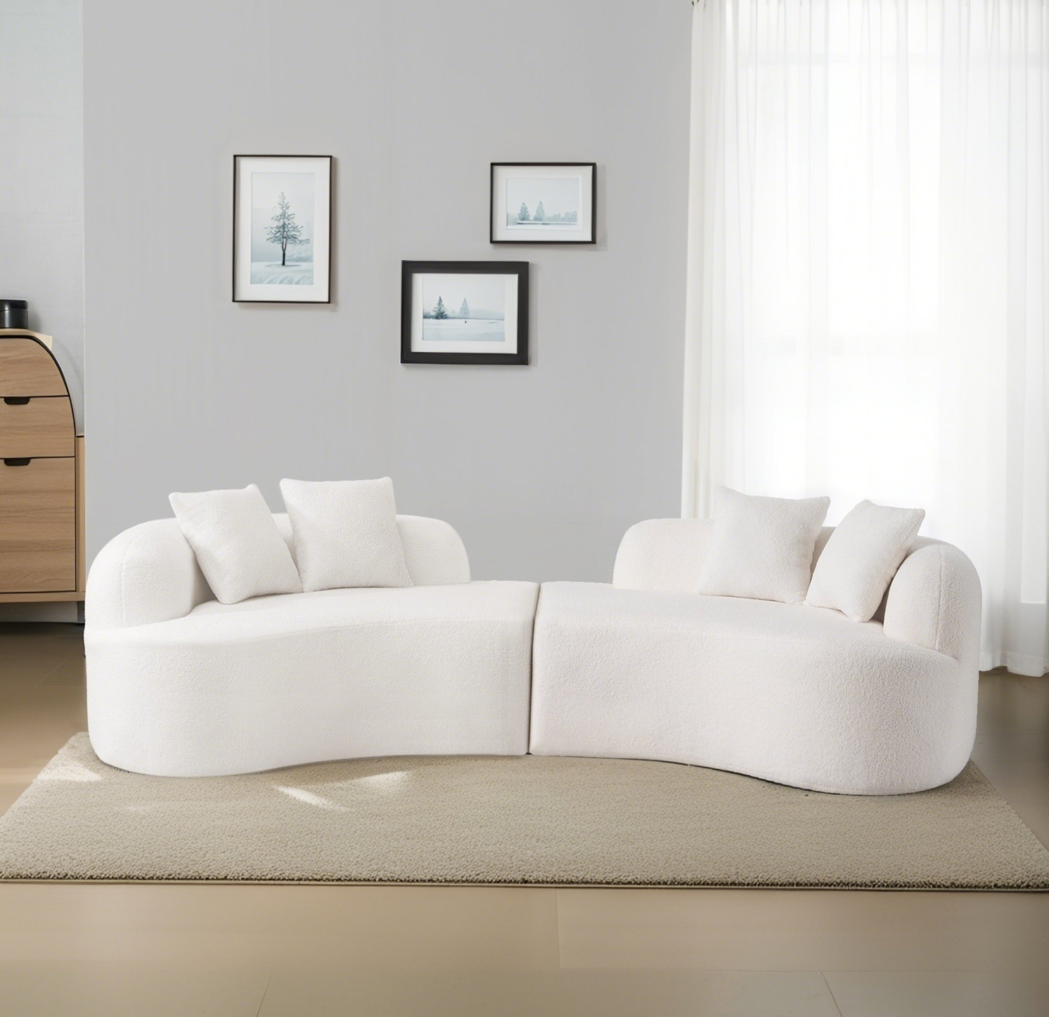 Mercer41 Curved Four Seater Full Compression Sponge Sofa, Teddy Velvet ...