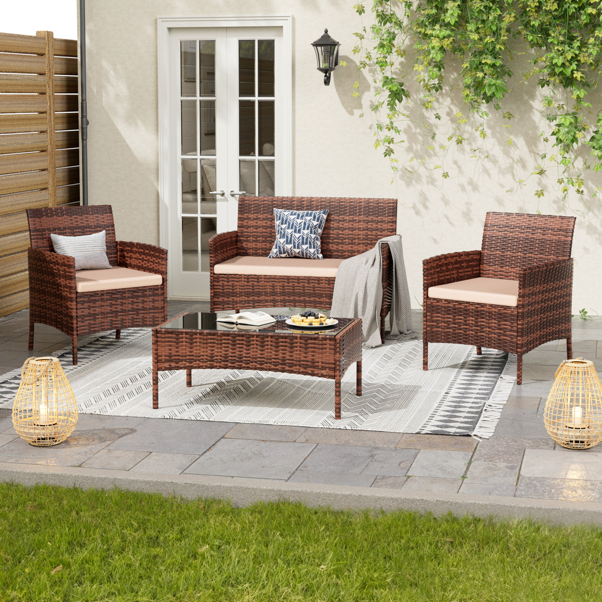 Latitude Run® Angeli 4 - Person Outdoor Seating Group with Cushions ...