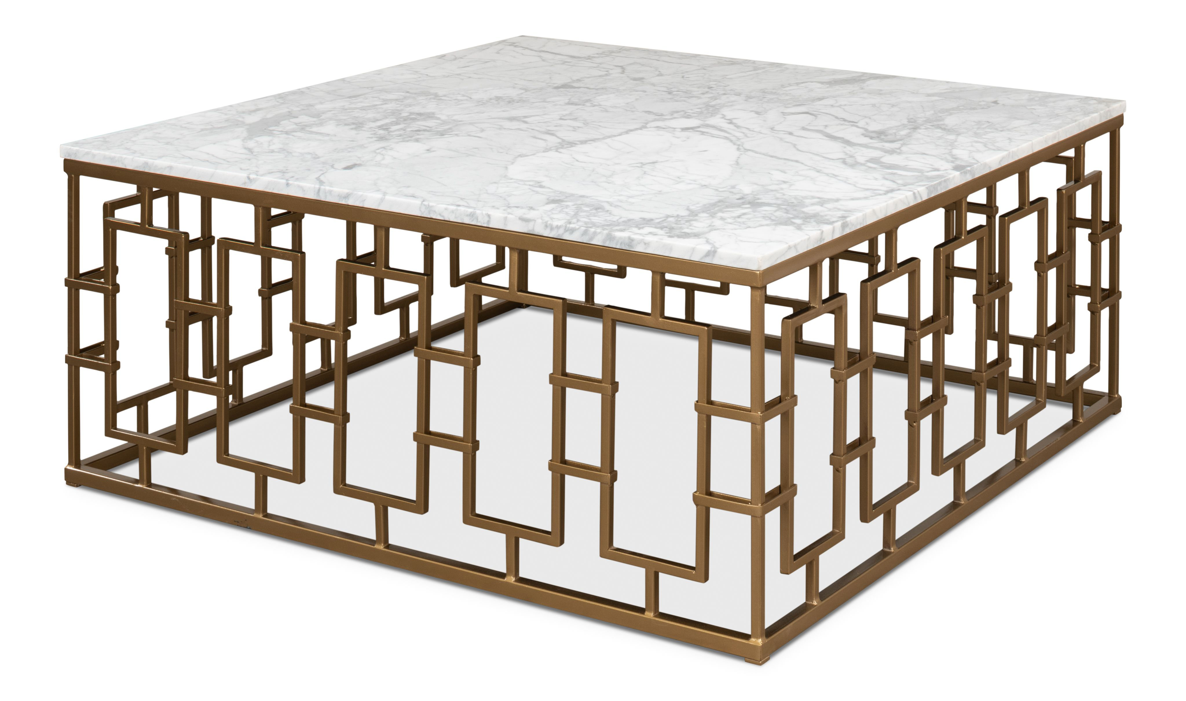 Sarreid Ltd Brass Gate Coffee Table with White Marble | Wayfair
