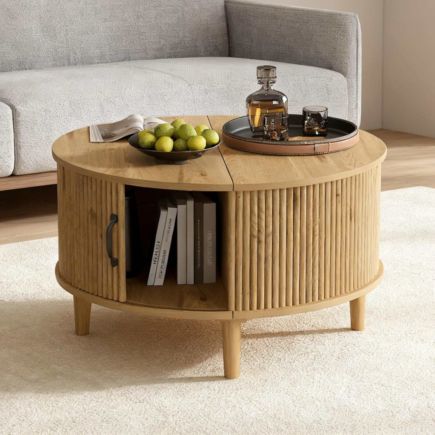 Latitude Run® Round Coffee Table with Storage, Mid Century Modern ...