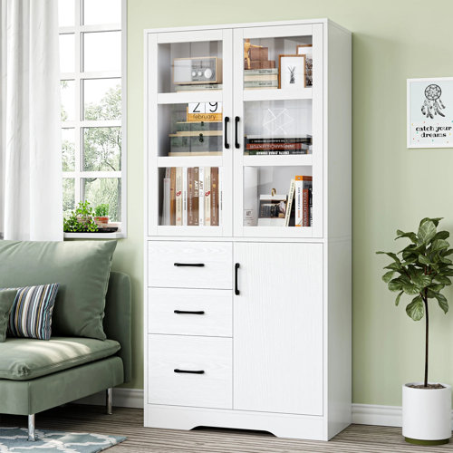 Latitude Run® 5 Shelf Bookcase With Drawers & Doors, 67.5" Tall ...