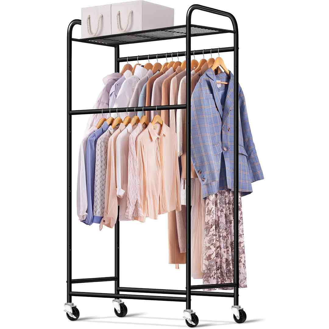 Rebrilliant Double Rod Long Clothing Racks For Hanging Clothes, Heavy ...