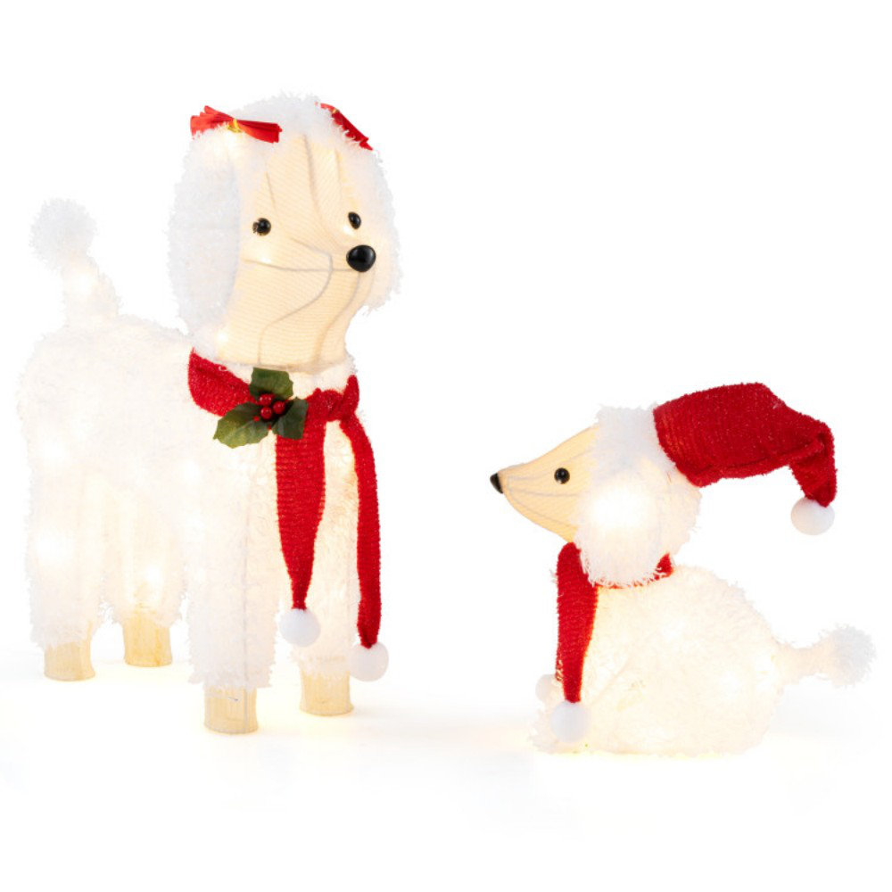 Astoria Grand Pre-Lit Mama And Baby Poodle Dogs With 60 Warm White LED ...