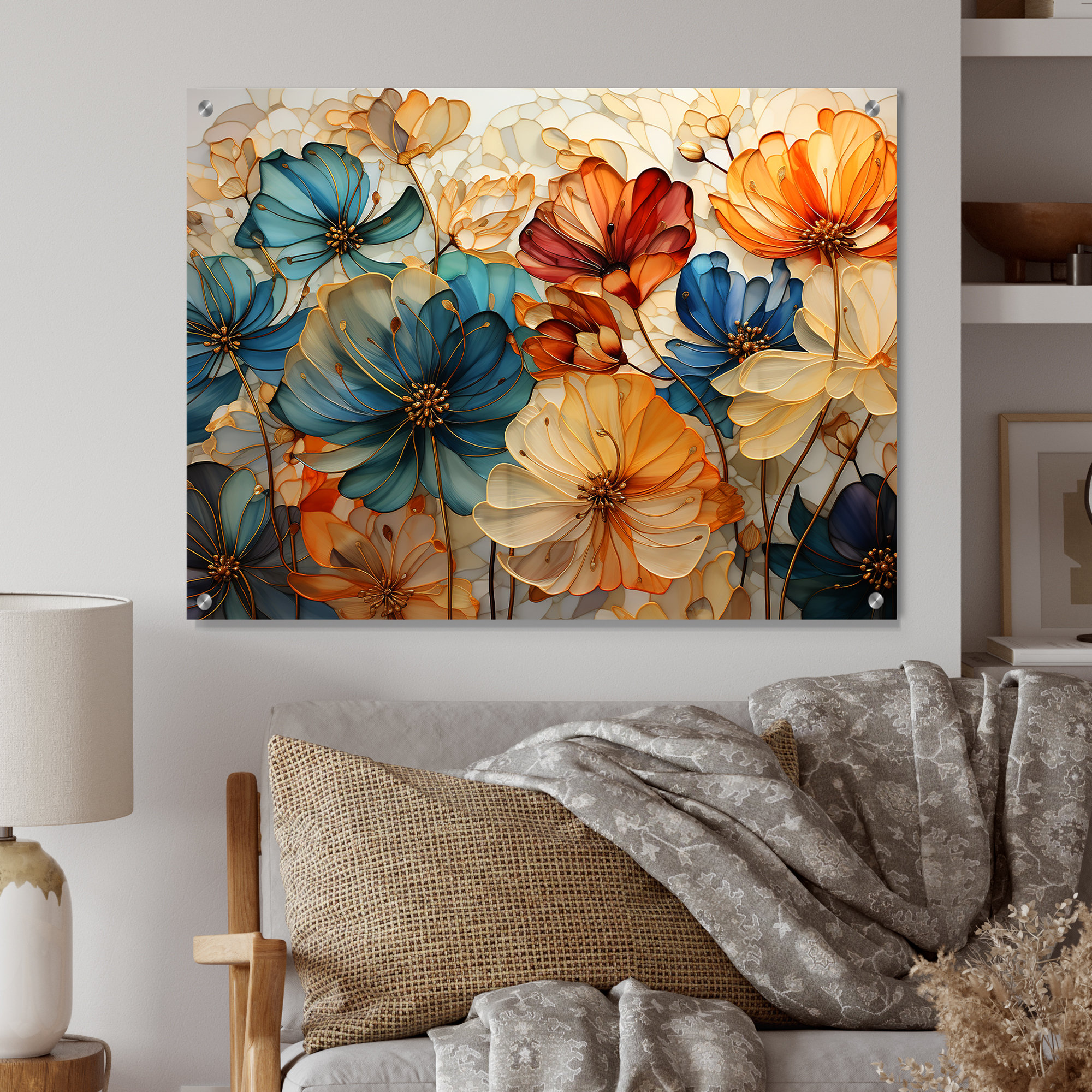 Design Art Teal Orange Petal Mosaics II - Abstract Botanicals Acrylic ...