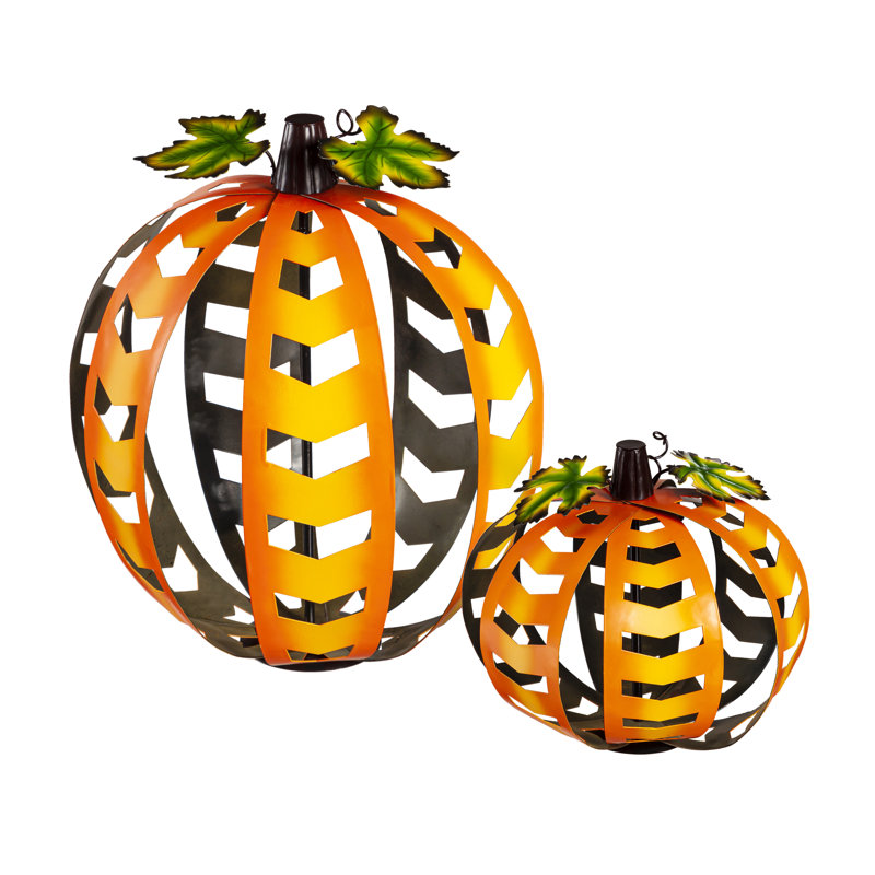 The Holiday Aisle® 2 Piece Collapsible Metal Pumpkin Statuary | Wayfair