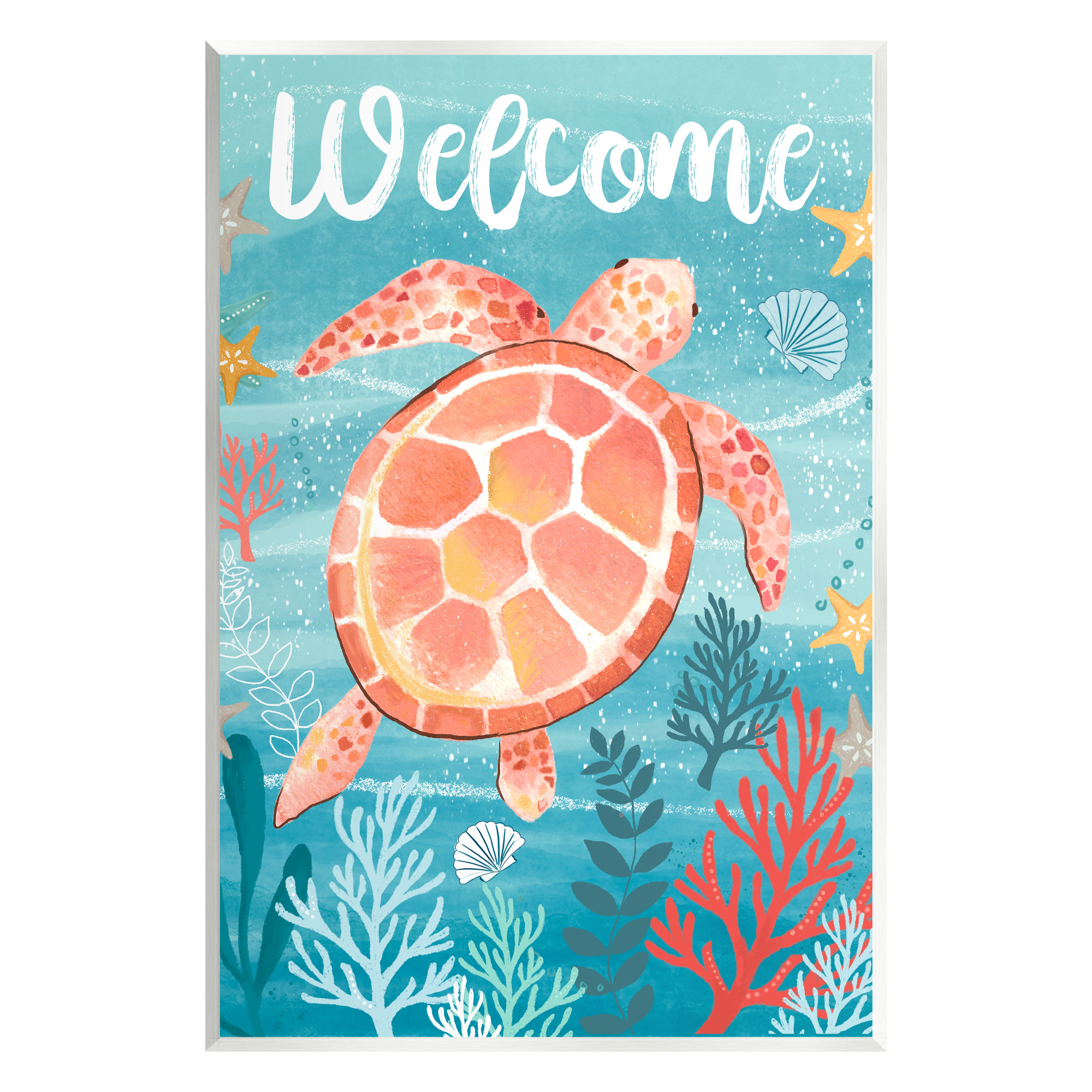 Stupell Industries Bb-648-Wood Welcome Underwater Turtle Scene On MDF ...