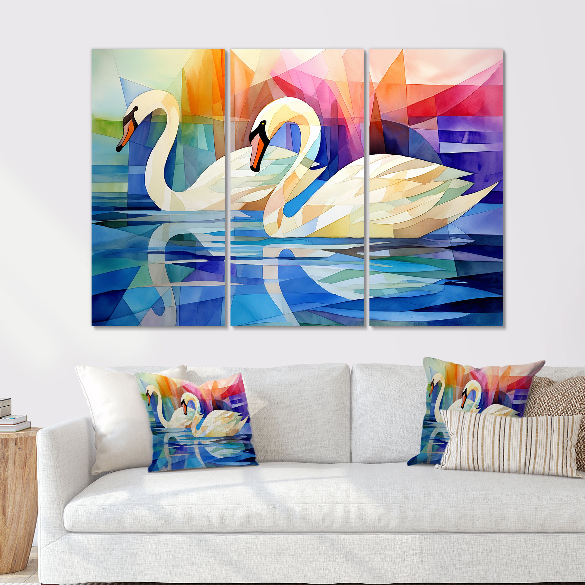 Lark Manor™ Cubic Swan Sonata Melody - Swans Animal Wall Art Set | Wayfair