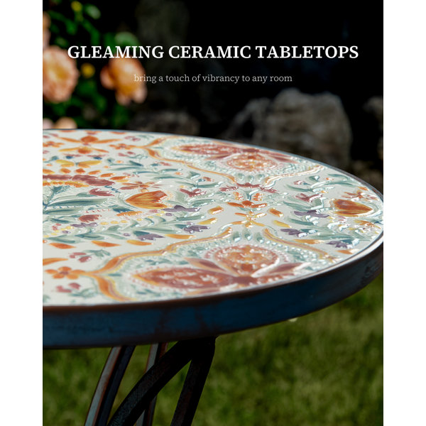 Frstem Blossom Mosaic Patio Table And Plant Stand, Outdoor Side Table ...