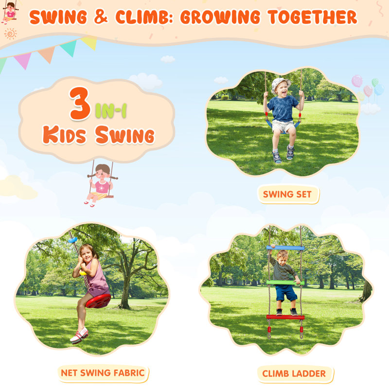 Jovego 3-In-1 Outdoor Swing Set For Kids, 470Lbs Capacity, Adjustable ...